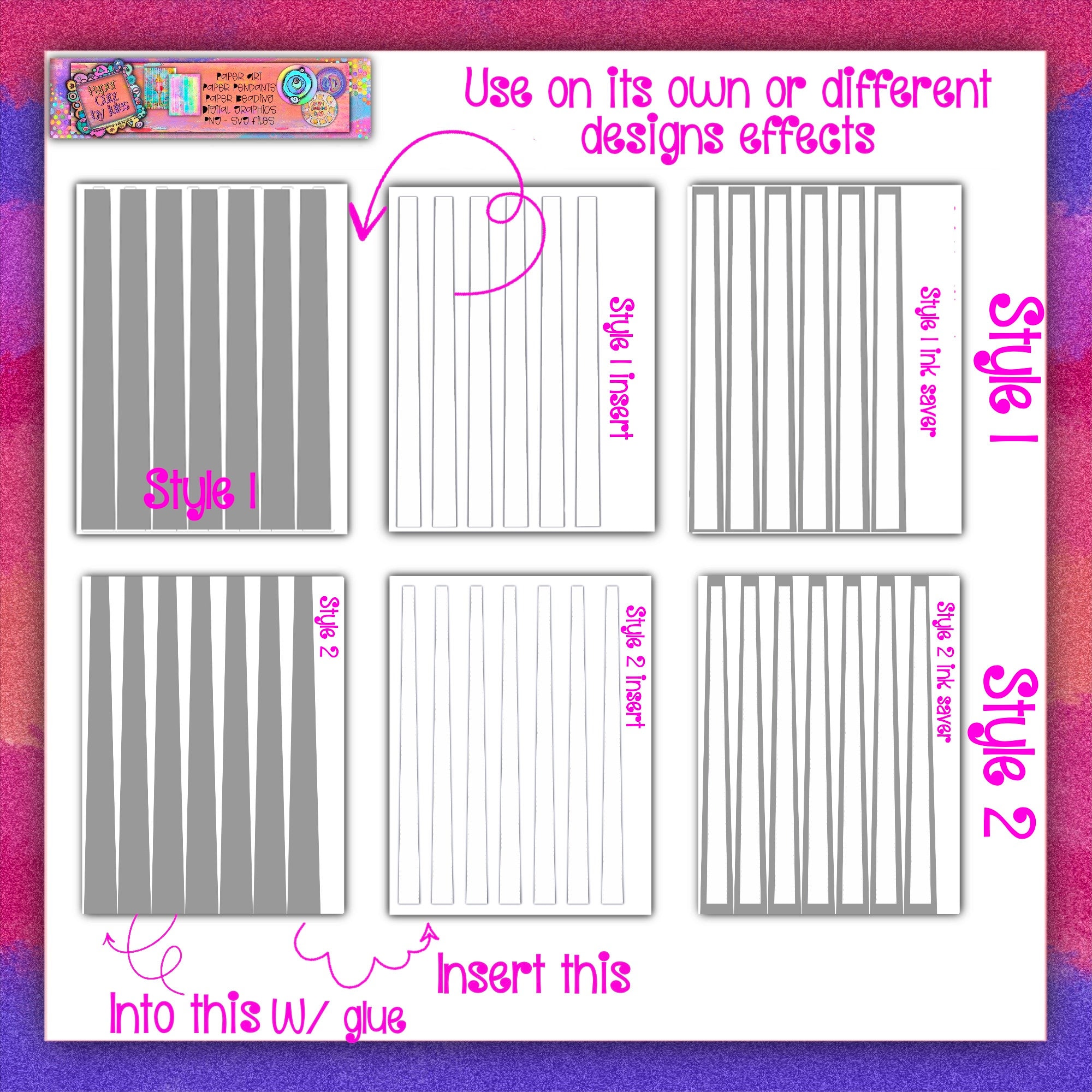 7 Paper Bead Styles JPG Files Create Your Own Paper Beads Outline Ink ...