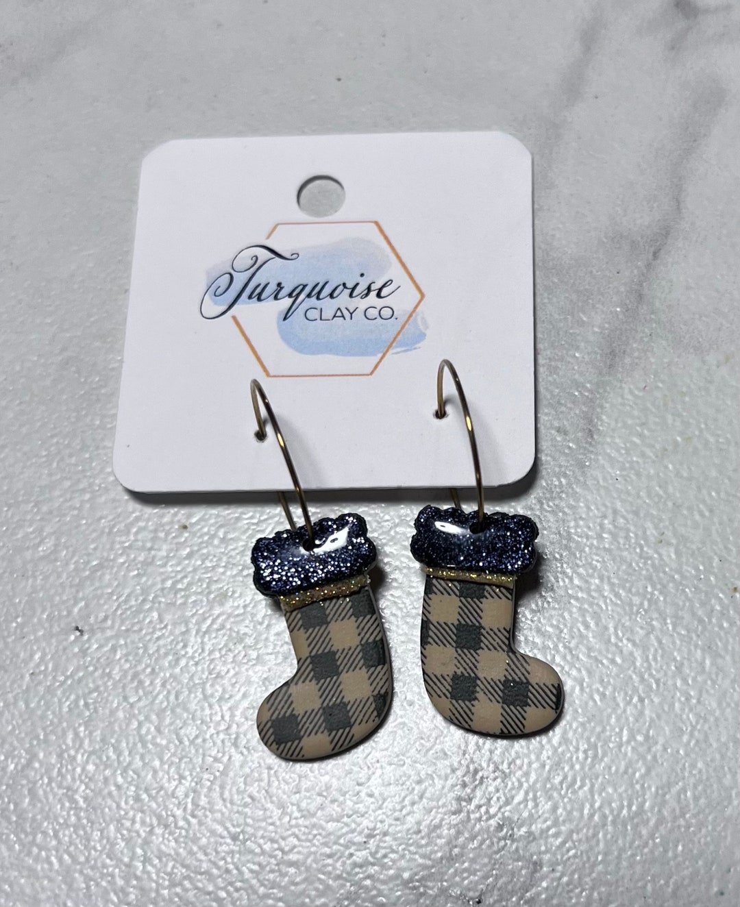 Handmade Polymer Clay Tan Plaid Stocking Earrings - Etsy