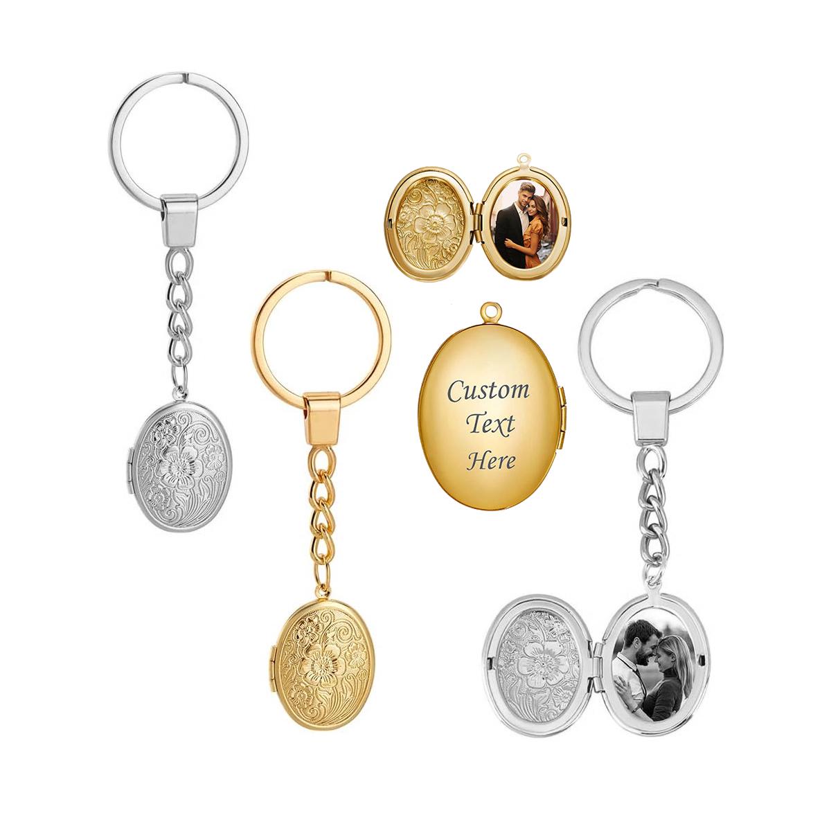 Personalized Photo Flower Locket Keychain, Engraved Text Key Rings ...