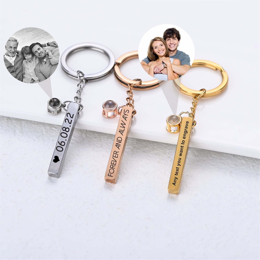 Projection Photo Keychain,engrave Monogram 3D Bar Pendant Keychain ...