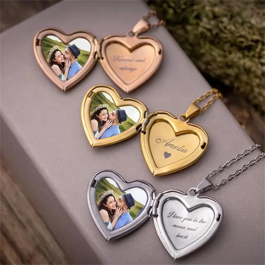 Custom Photo Heart Locket Necklace: Engraved Stainless Steel Pendant - Etsy