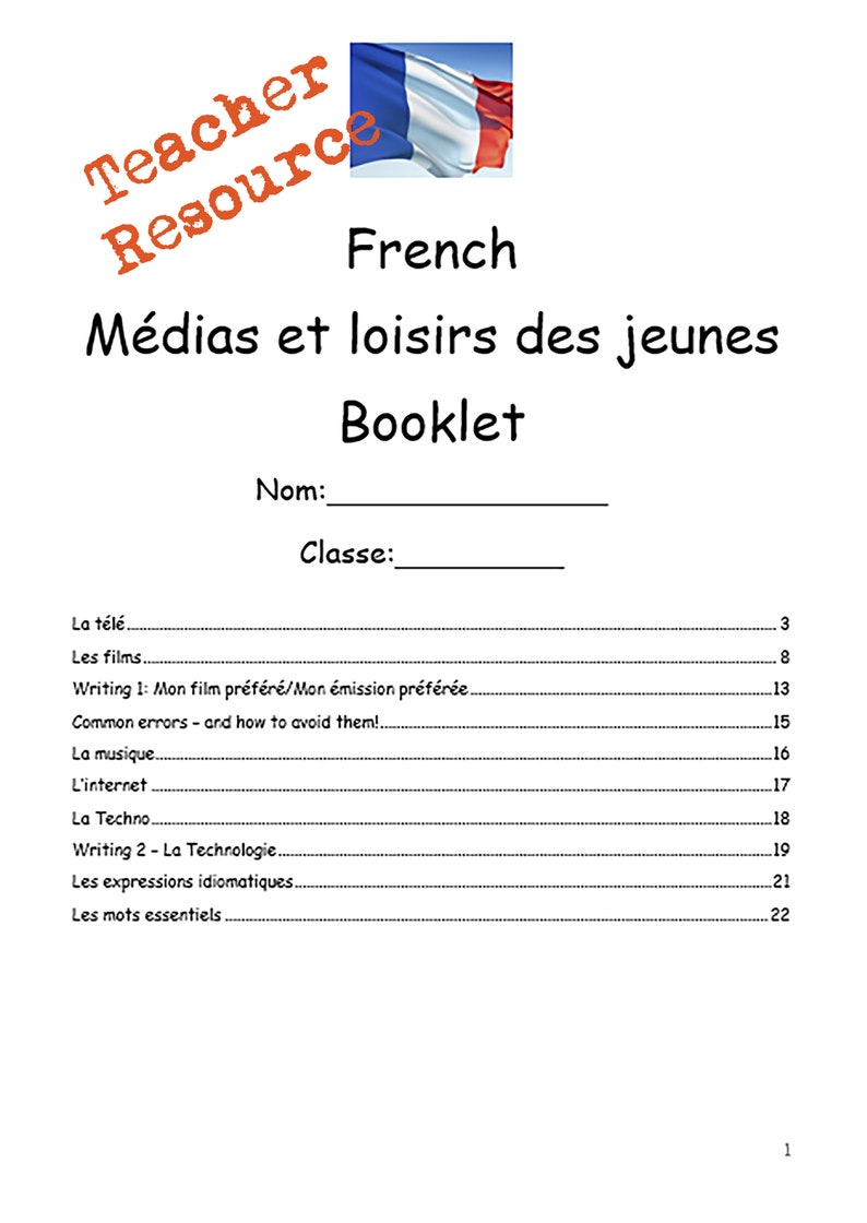 BUNDLE - 4 French GCSE/KS3 Revision Booklets - Les Vacances, Les Médias ...