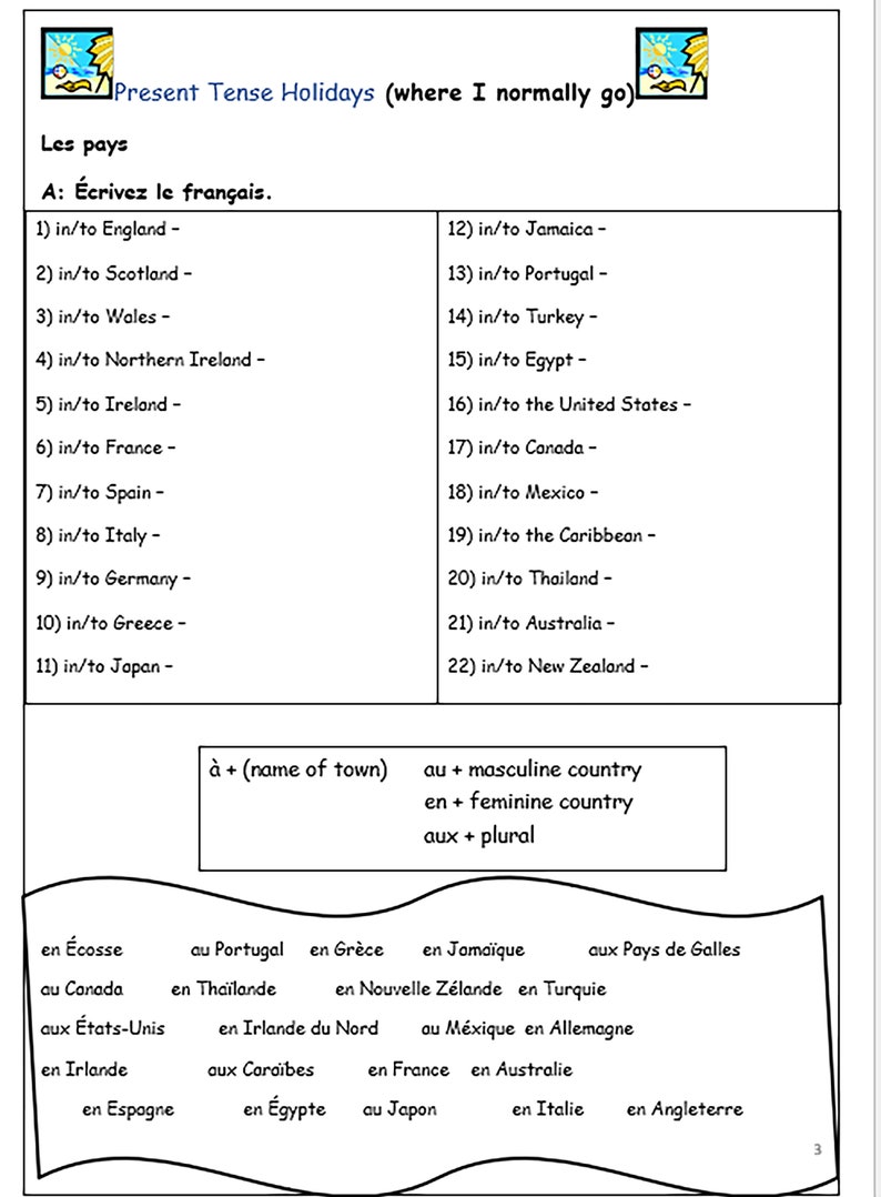 French GCSE/KS3 Revision Booklet - Les Vacances (holidays) With ANSWER ...