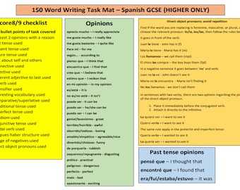 French GCSE 90 Word Writing Mat Foundation and Higher Any - Etsy UK