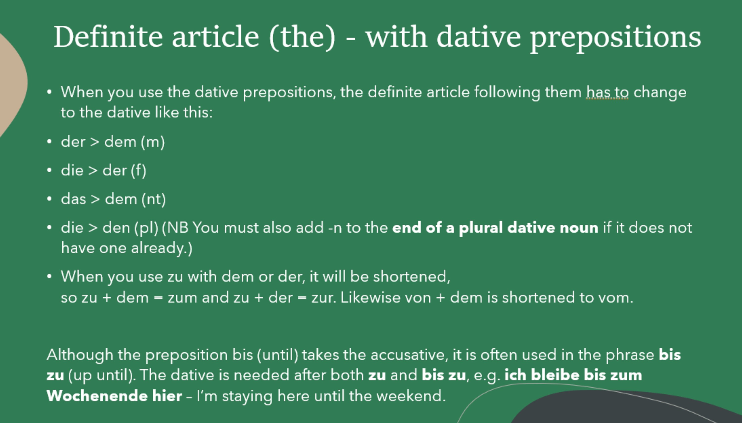 German Prepositions Followed by the Dative Case - PPT - Etsy