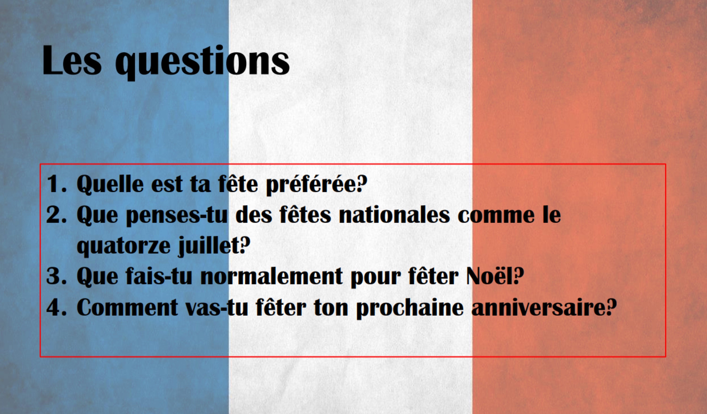 Français Pratique de l’expression orale GCSE - Les Fêtes - Questions ...