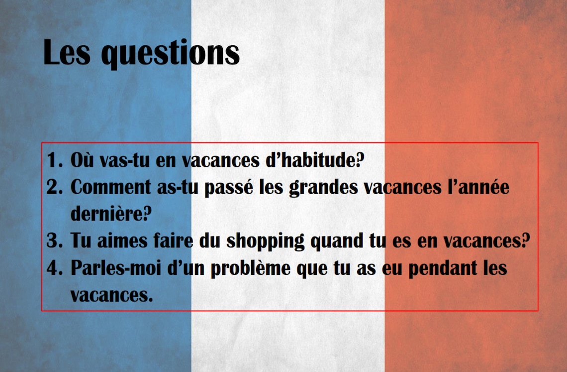 French GCSE Speaking Practice - Les Vacances - Recorded Spoken ...