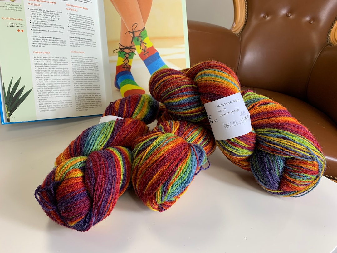 Long 100% Sheep Wool Yarn,artistic,rainbow,knitting Crocheting Weaving ...