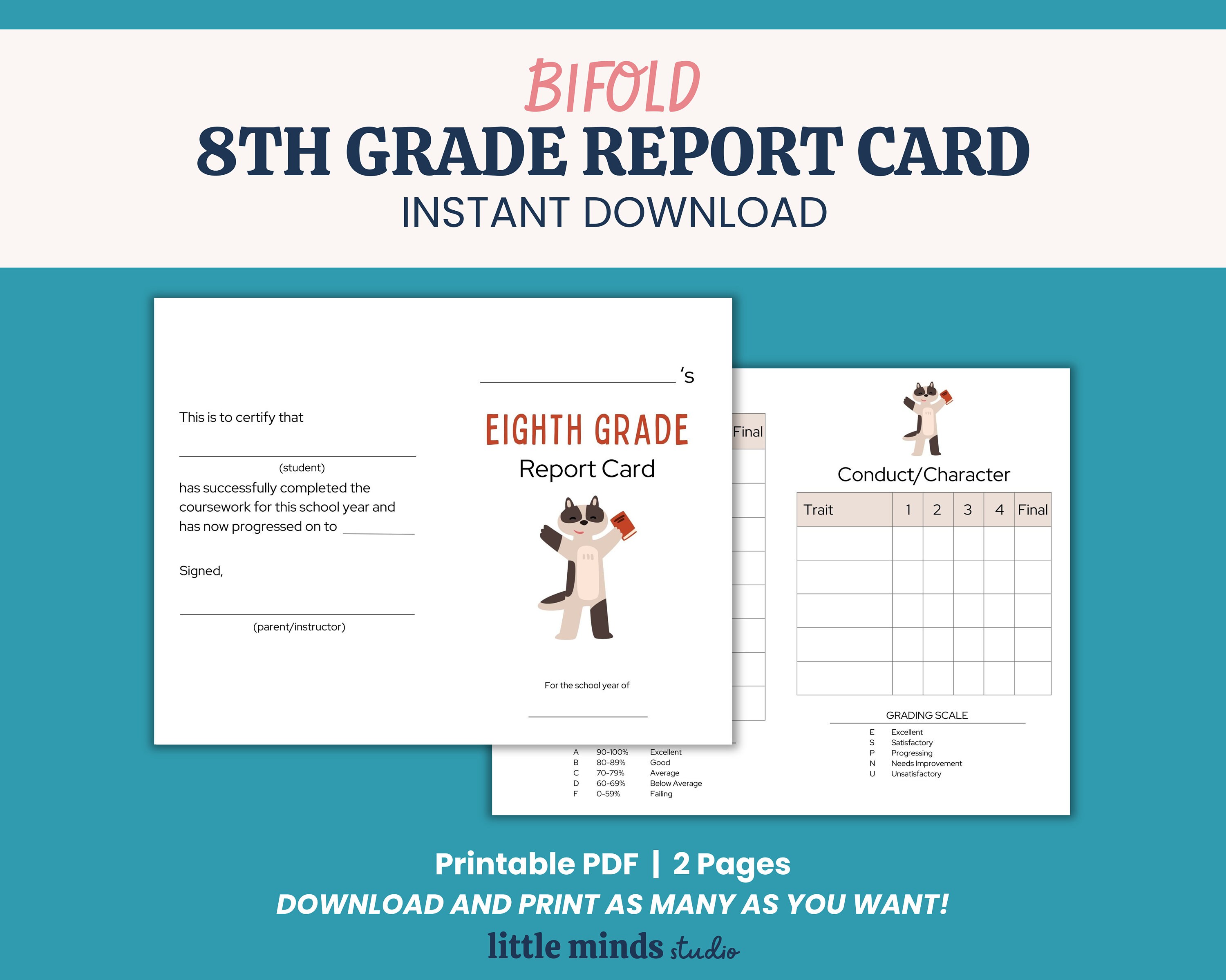 8th Grade Report Card Printable Homeschool Report Card Middle School ...