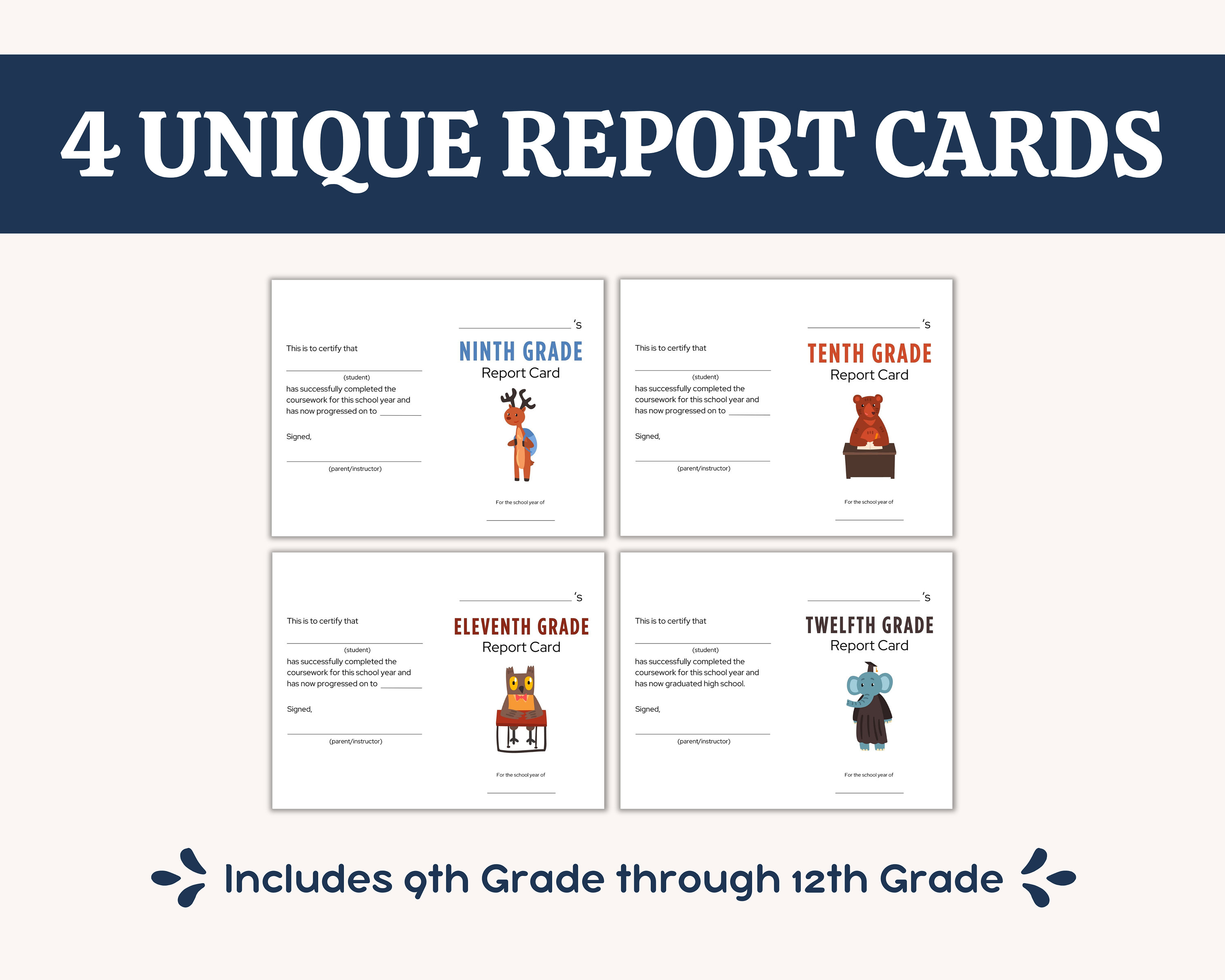 High School Grade Report Card Bundle 9th 10th 11th 12th Grade Tracker ...