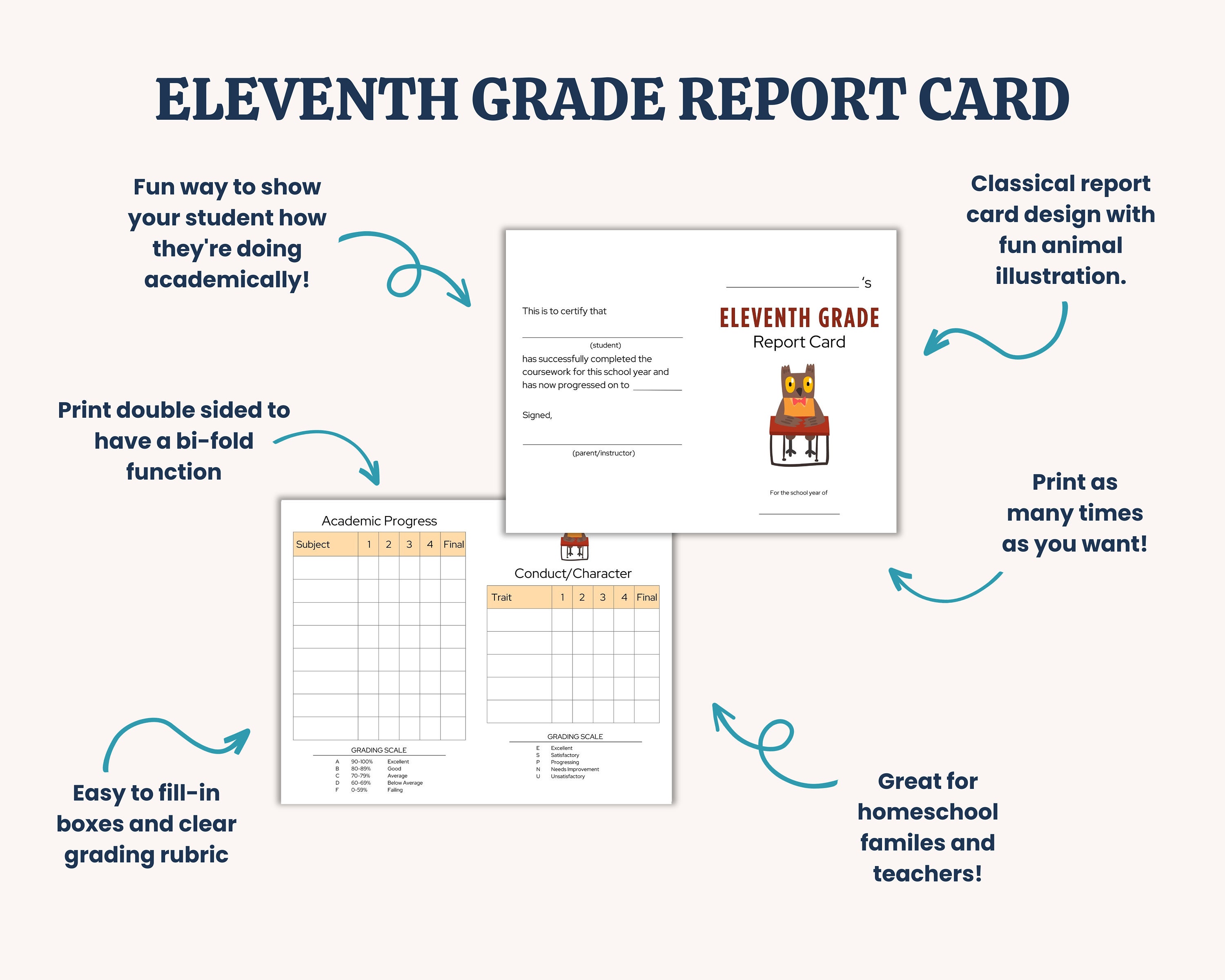 11th Grade Report Card Printable Homeschool Report Card - Etsy
