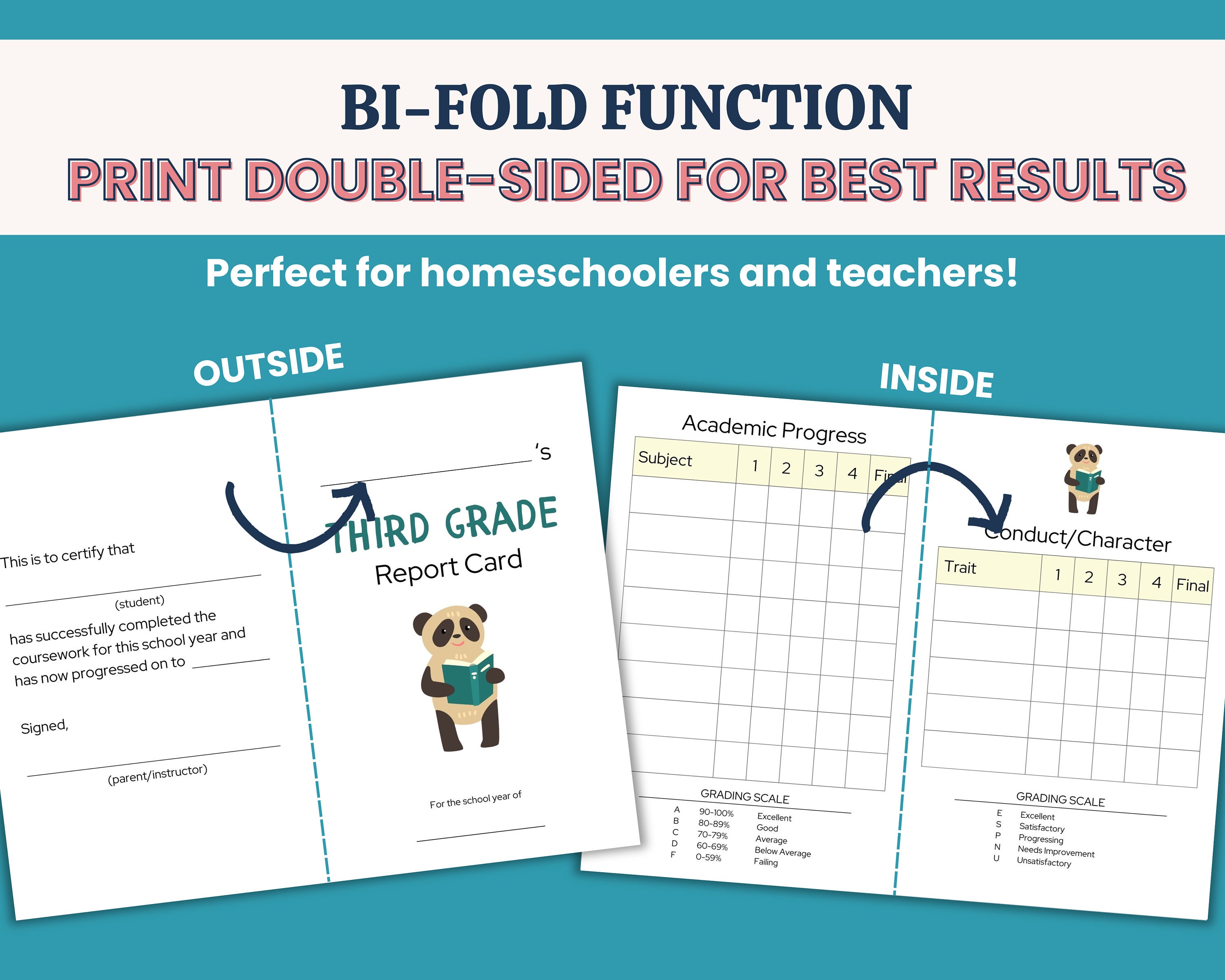 3rd Grade Report Card Printable Homeschool Report Card Elementary Grade ...