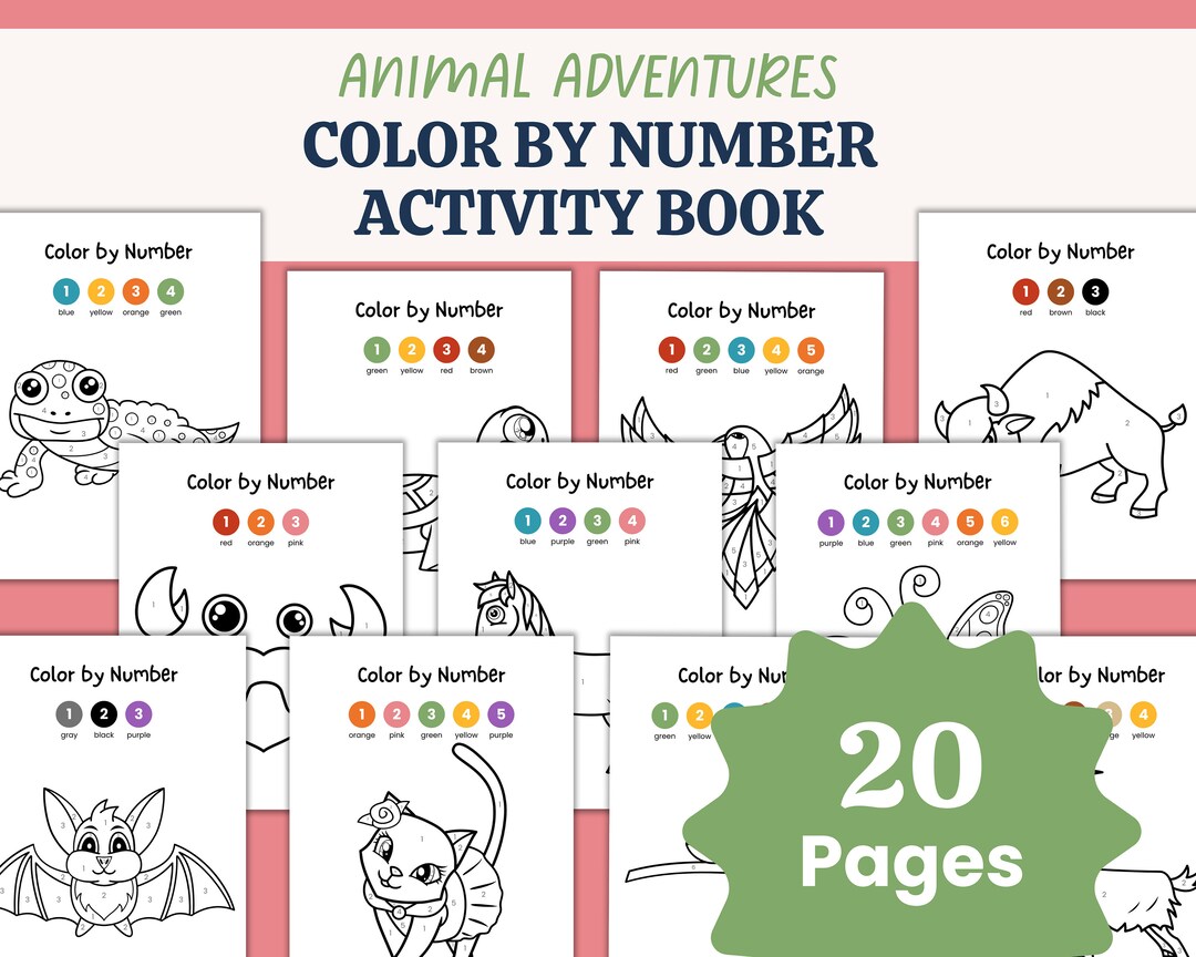 Animal Adventures Color by Number Activity Book Printable Coloring ...
