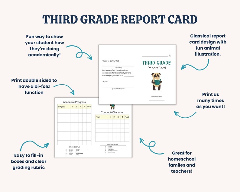 3rd Grade Report Card Printable Homeschool Report Card Elementary Grade ...
