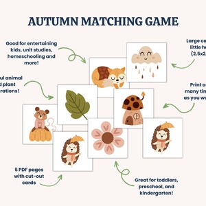 Autumn Kids Printable Matching Game Fall Kids Activity Instant Download ...