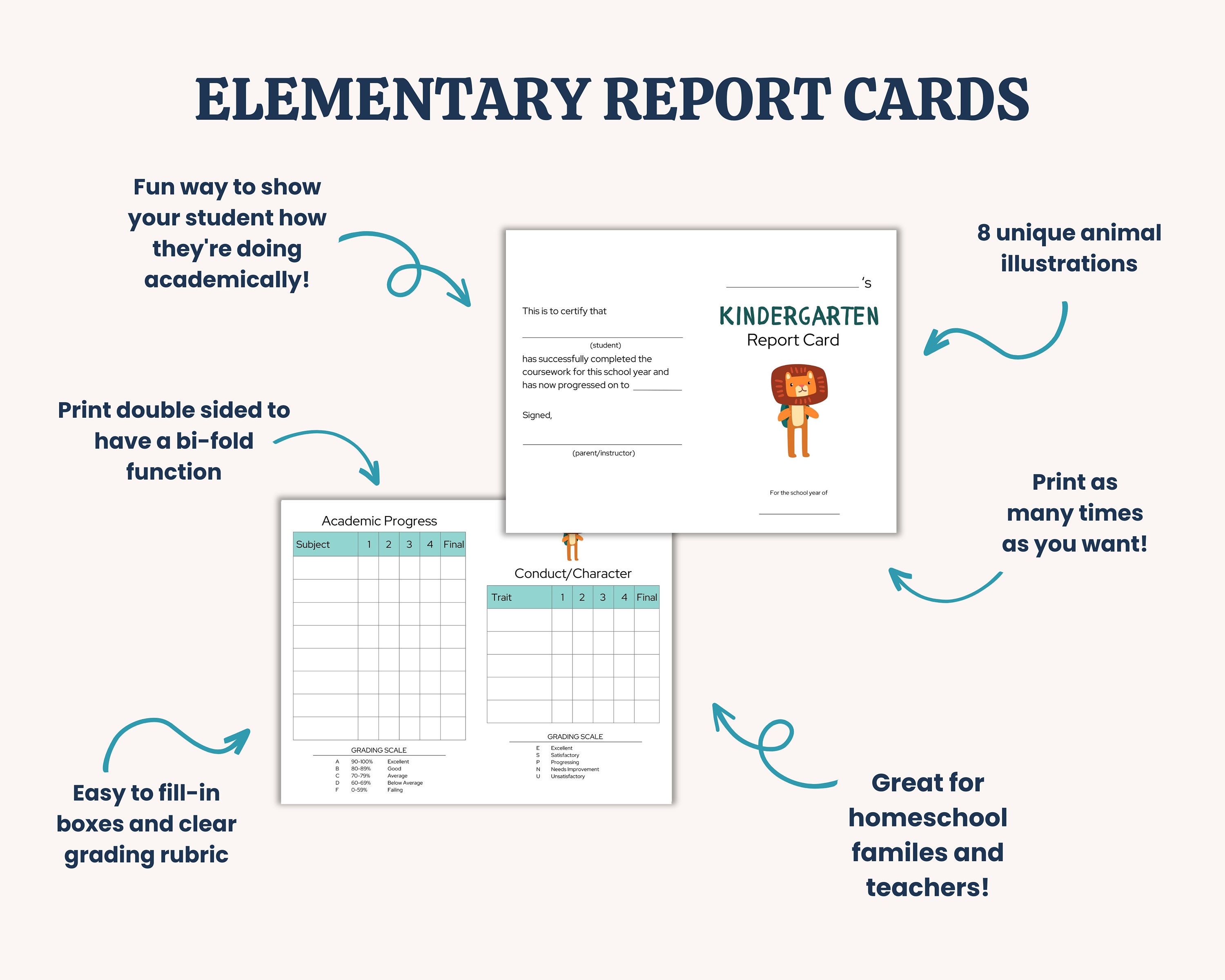 Elementary School Grade Report Card Bundle Preschool Kindergarten 1st ...