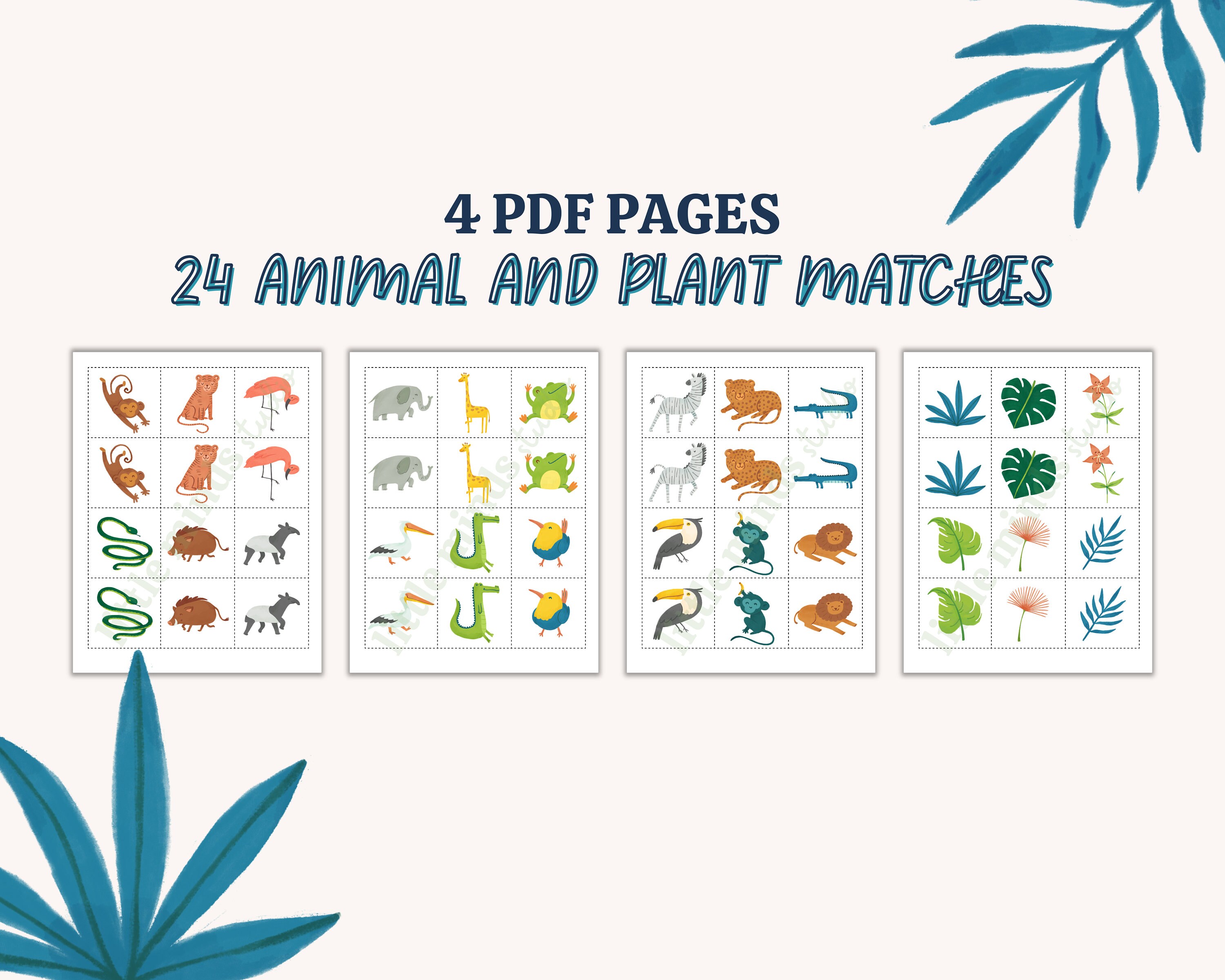 Wild Animals Printable Matching Game Fun and Educational Activity for ...