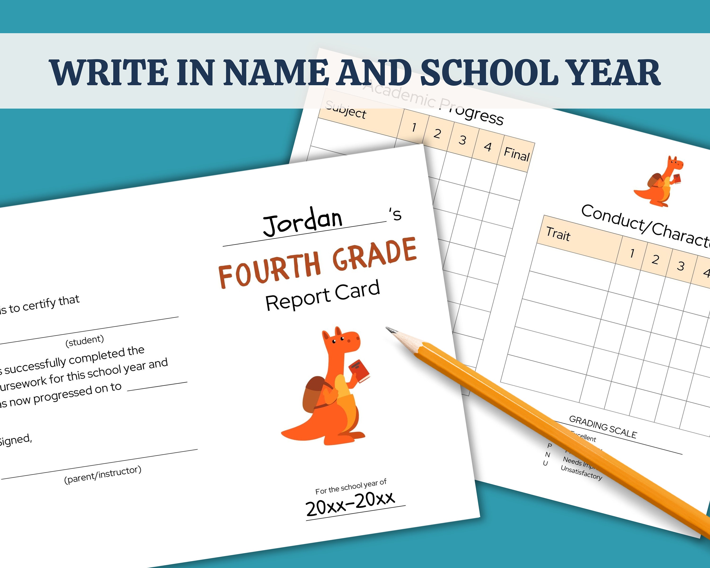 4th Grade Report Card Printable Homeschool Report Card Elementary ...
