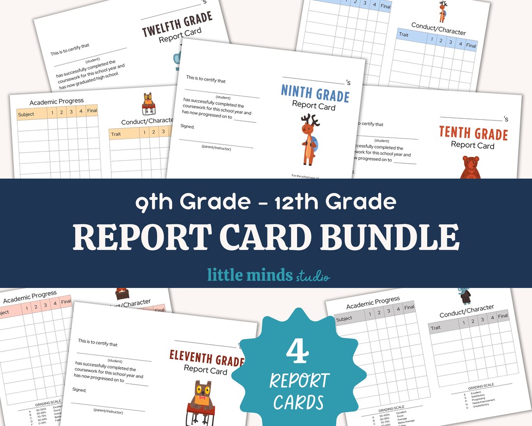 High School Grade Report Card Bundle 9th 10th 11th 12th Grade Tracker ...