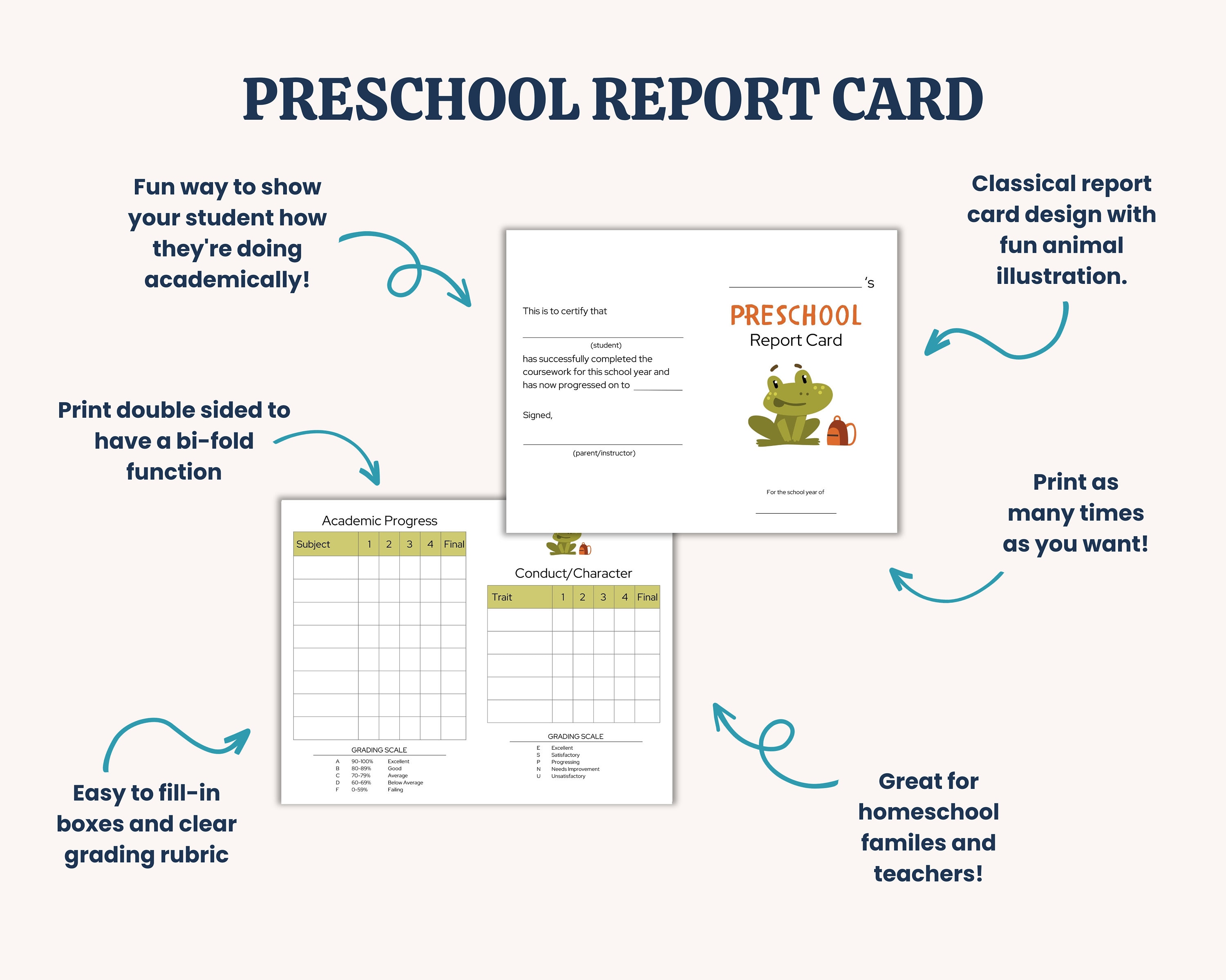Preschool Report Card Printable Homeschool Report Card Elementary ...