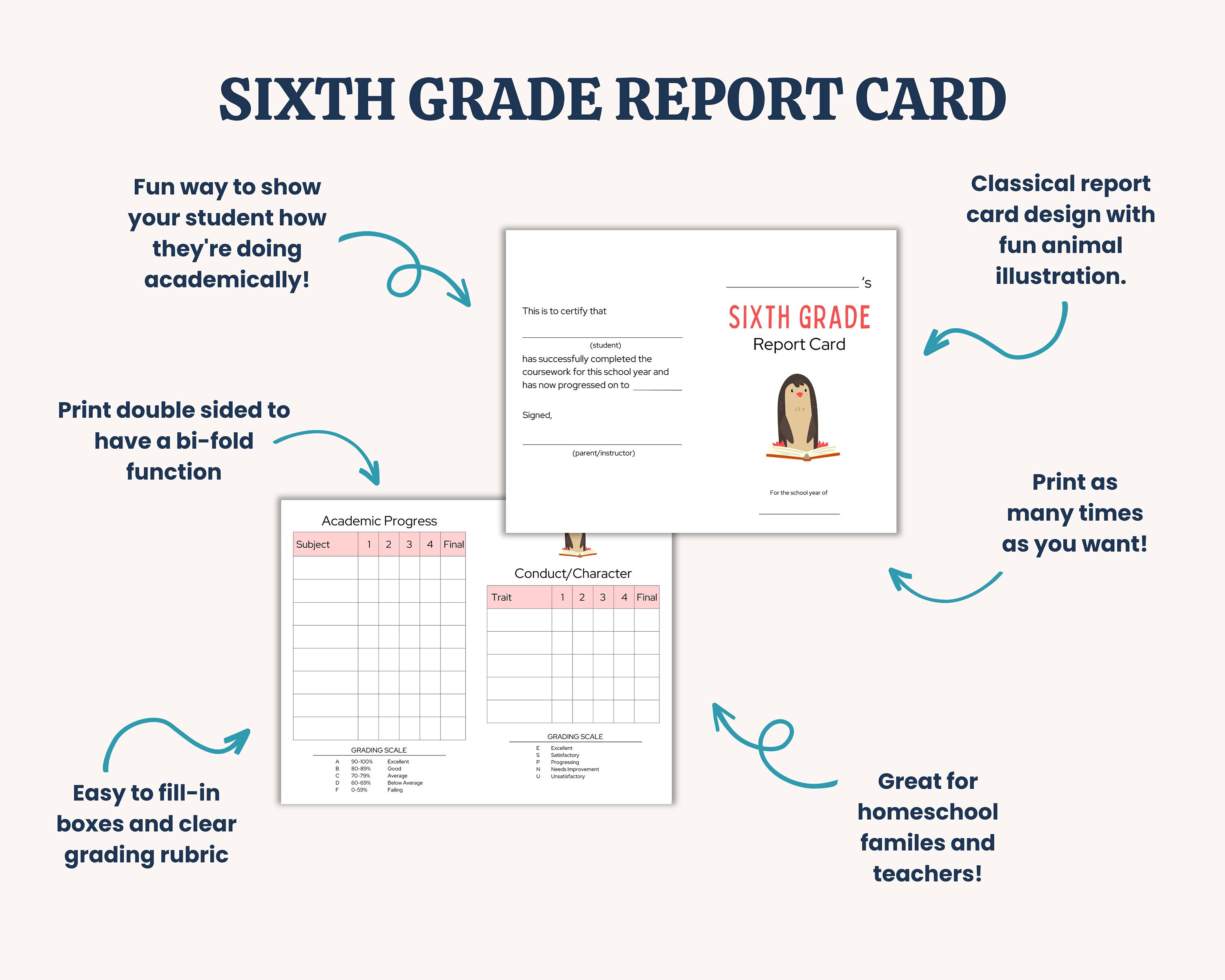 6th Grade Report Card Printable Homeschool Report Card Middle School ...