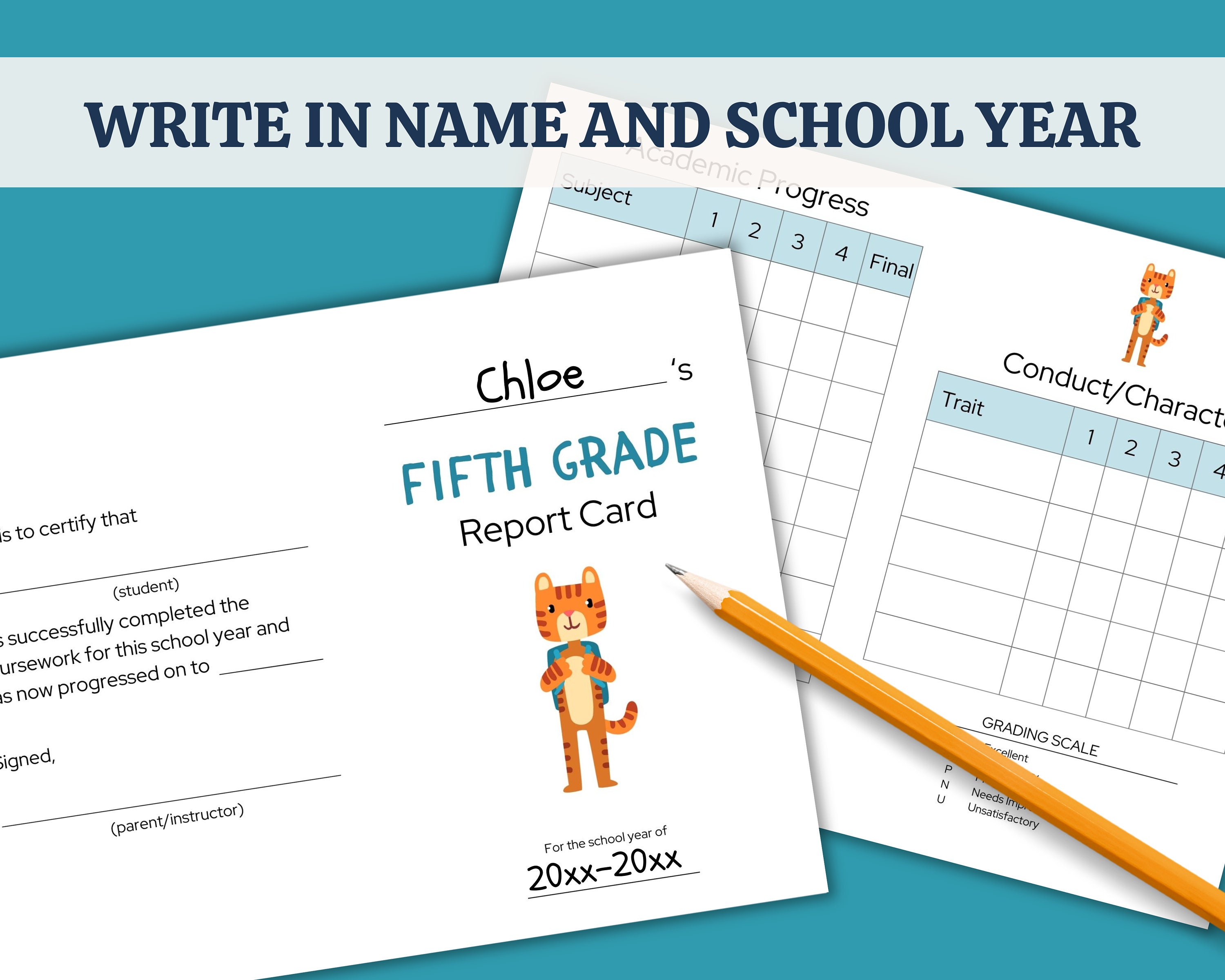 5th Grade Report Card Printable Homeschool Report Card - Etsy