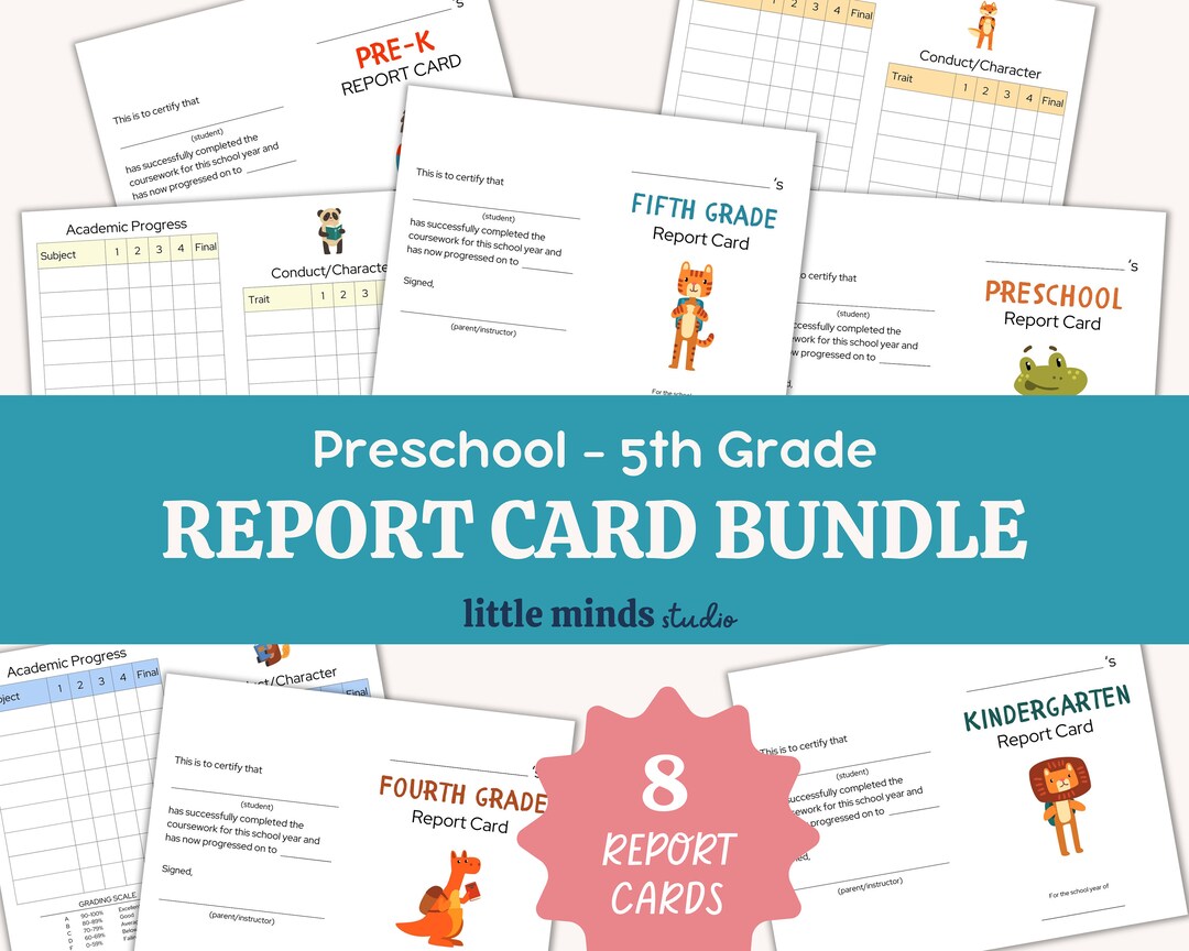 Elementary School Grade Report Card Bundle Preschool Kindergarten 1st ...