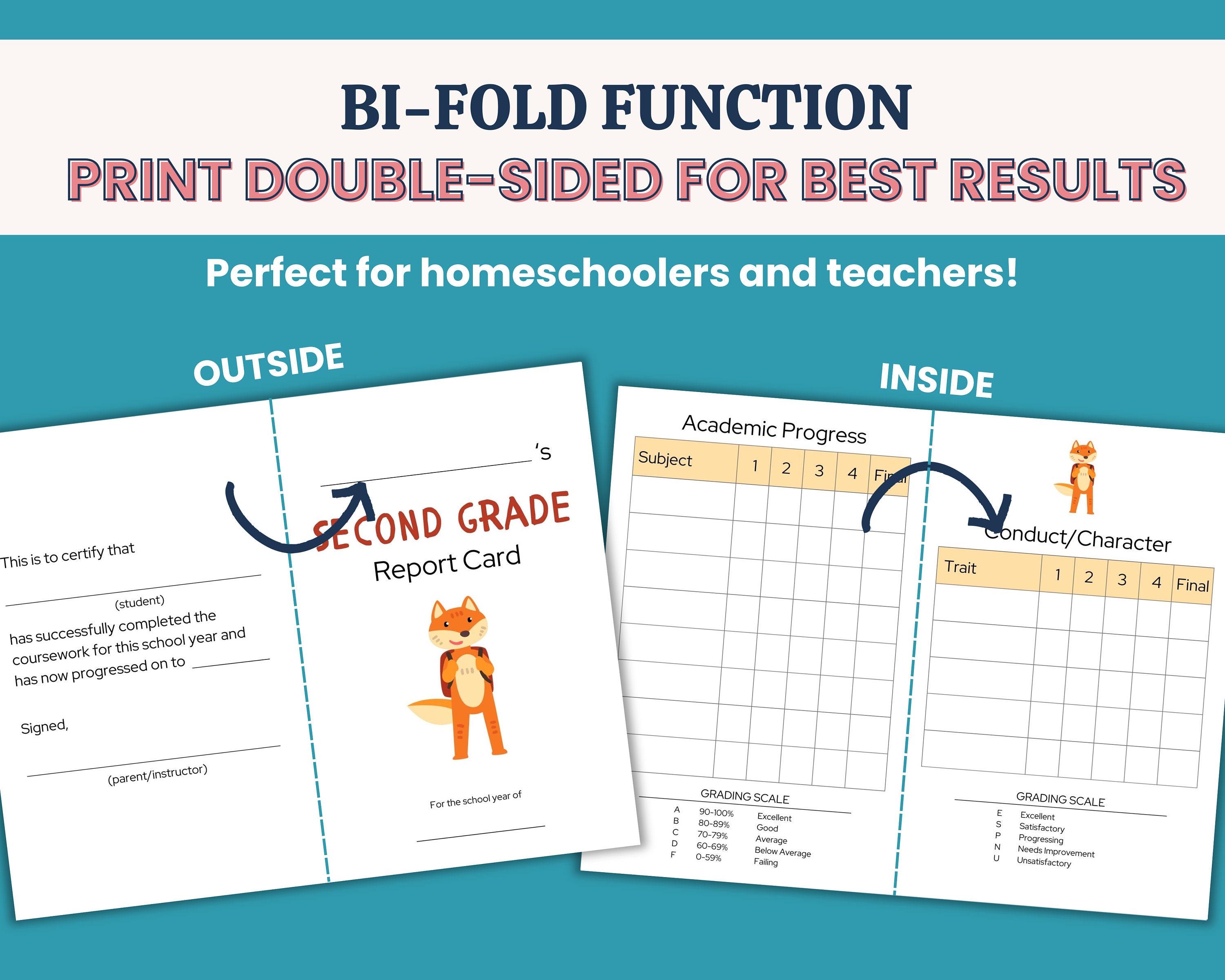 2nd Grade Report Card Printable Homeschool Report Card Elementary ...