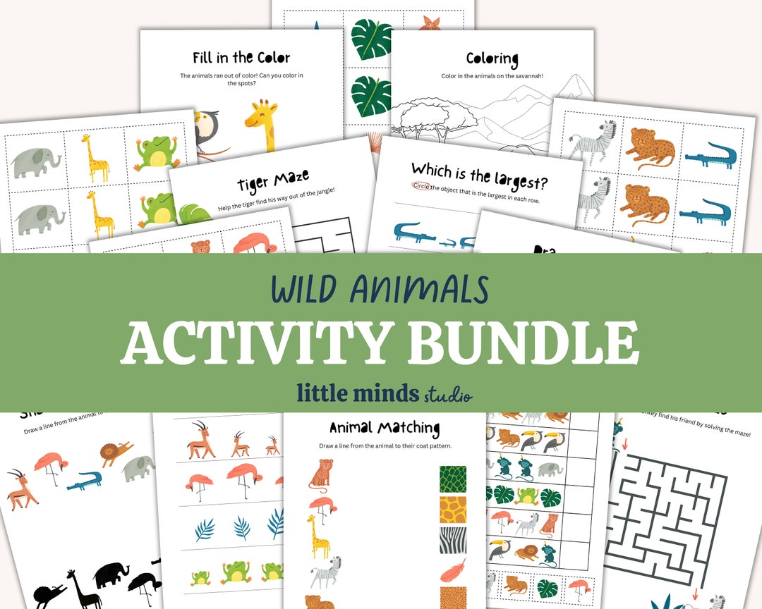 Wild Animals Kids Activities Bundle Printable Animal Activity ...
