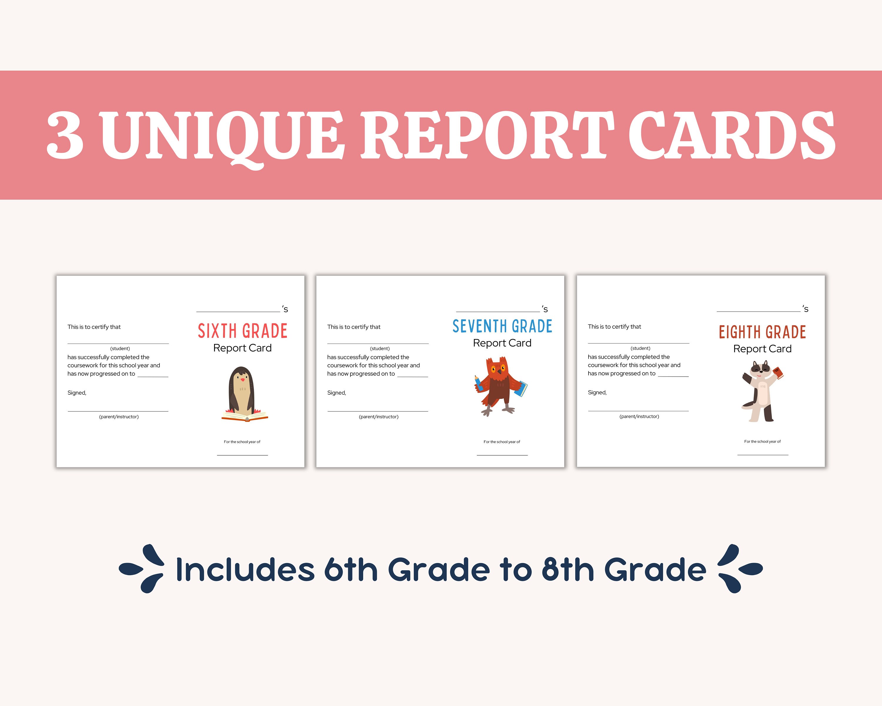 Middle School Grade Report Card Bundle 6th 7th 8th Grade Tracker ...