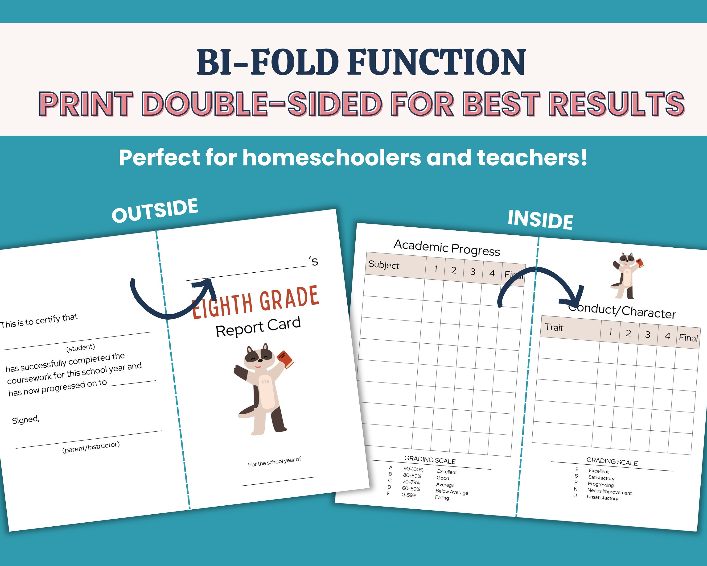 8th Grade Report Card Printable Homeschool Report Card Middle School ...