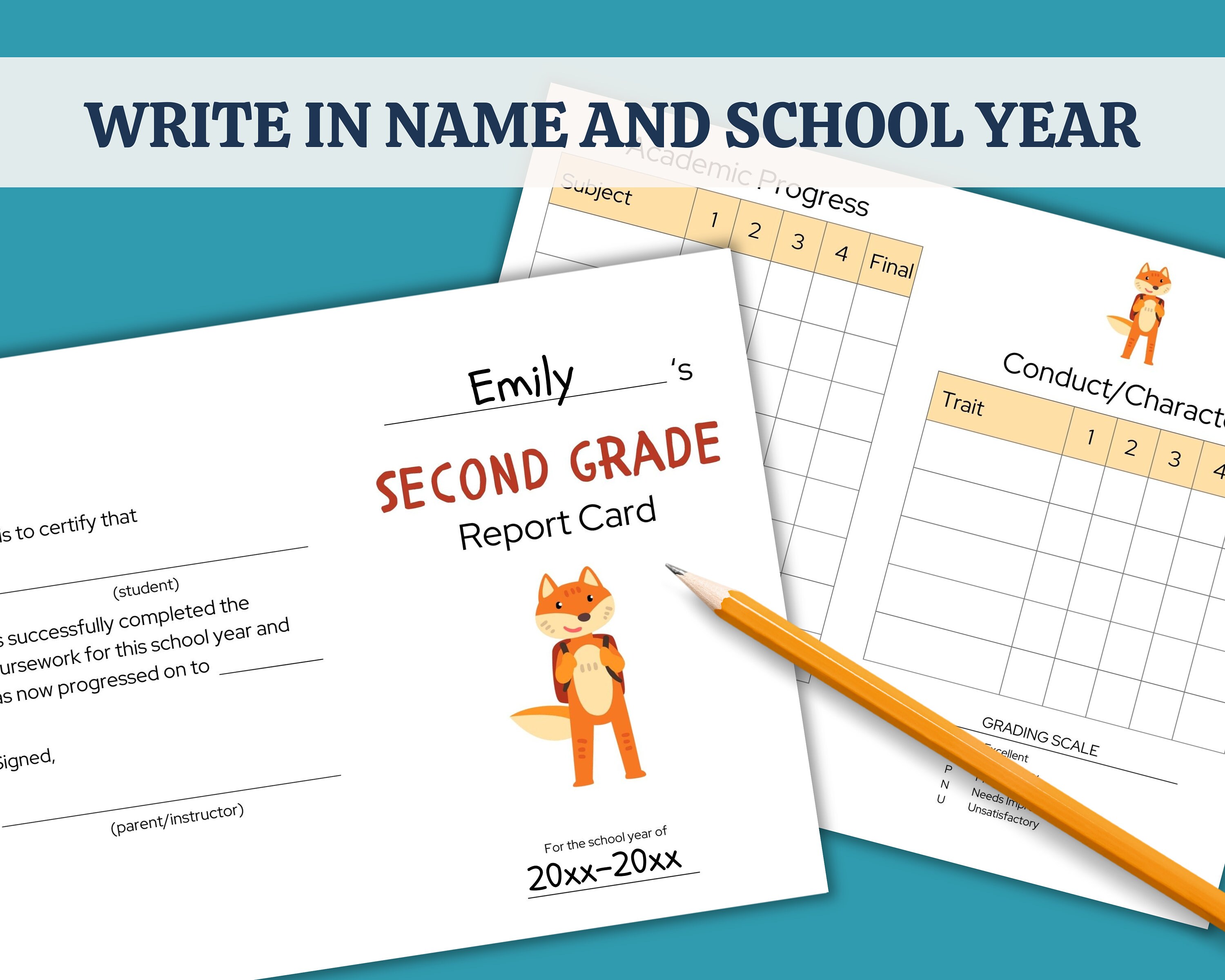 2nd Grade Report Card Printable Homeschool Report Card Elementary ...