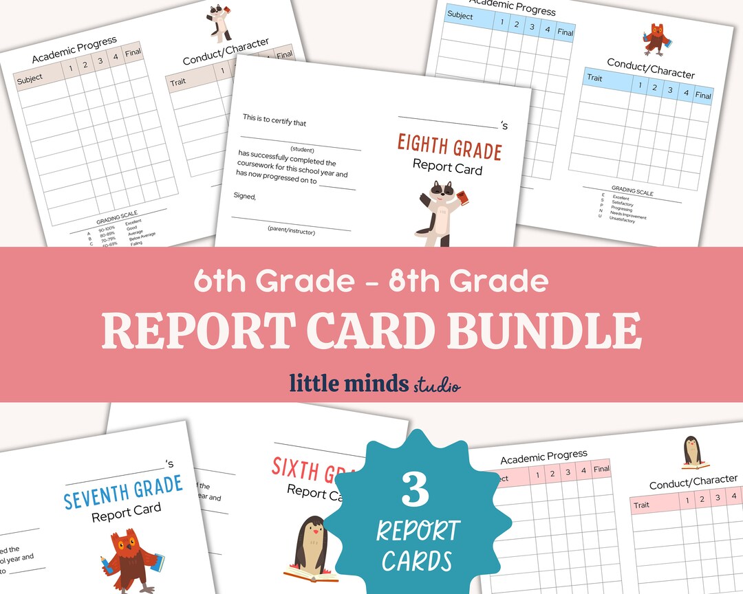 Middle School Grade Report Card Bundle 6th 7th 8th Grade Tracker ...