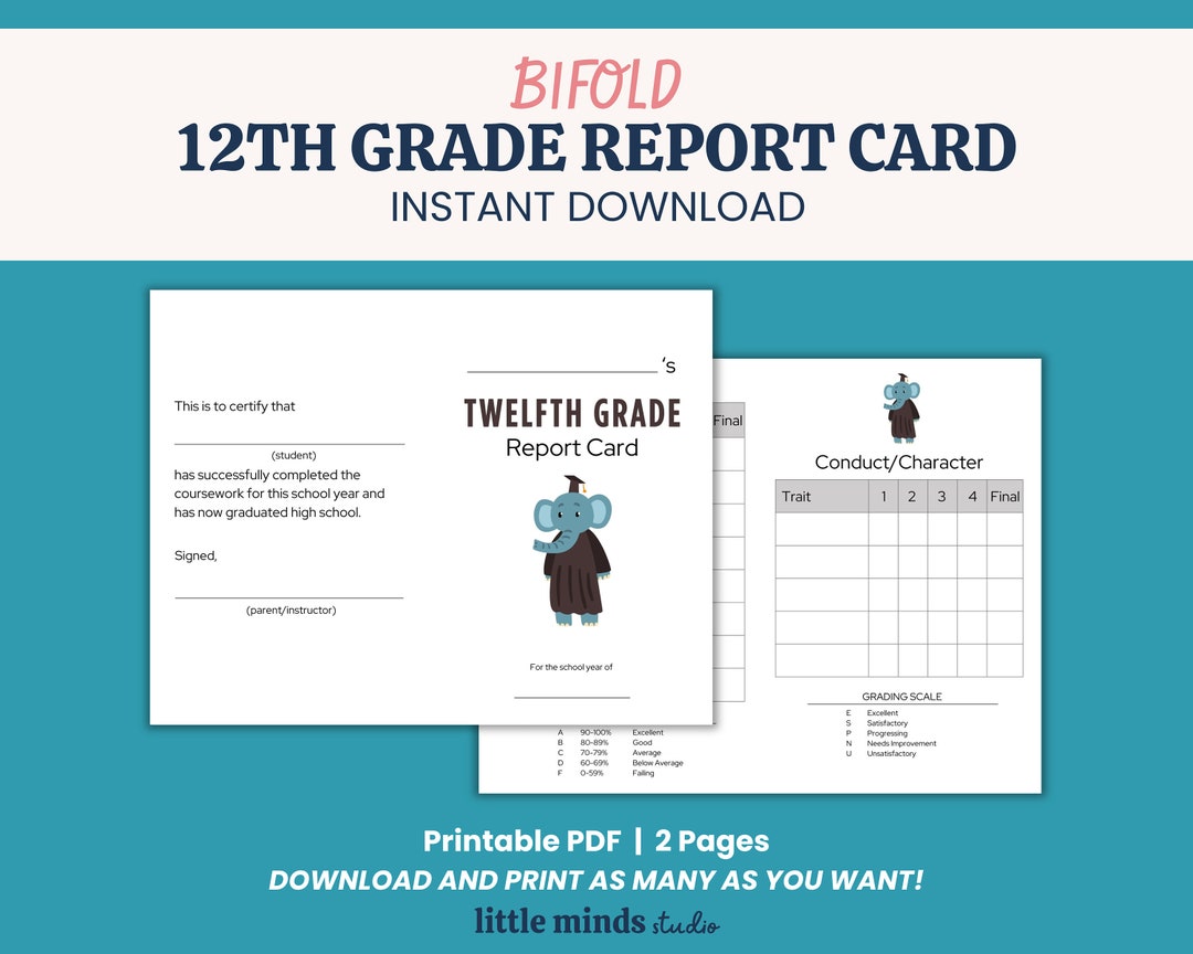 12th Grade Report Card Printable Homeschool Report Card High School ...