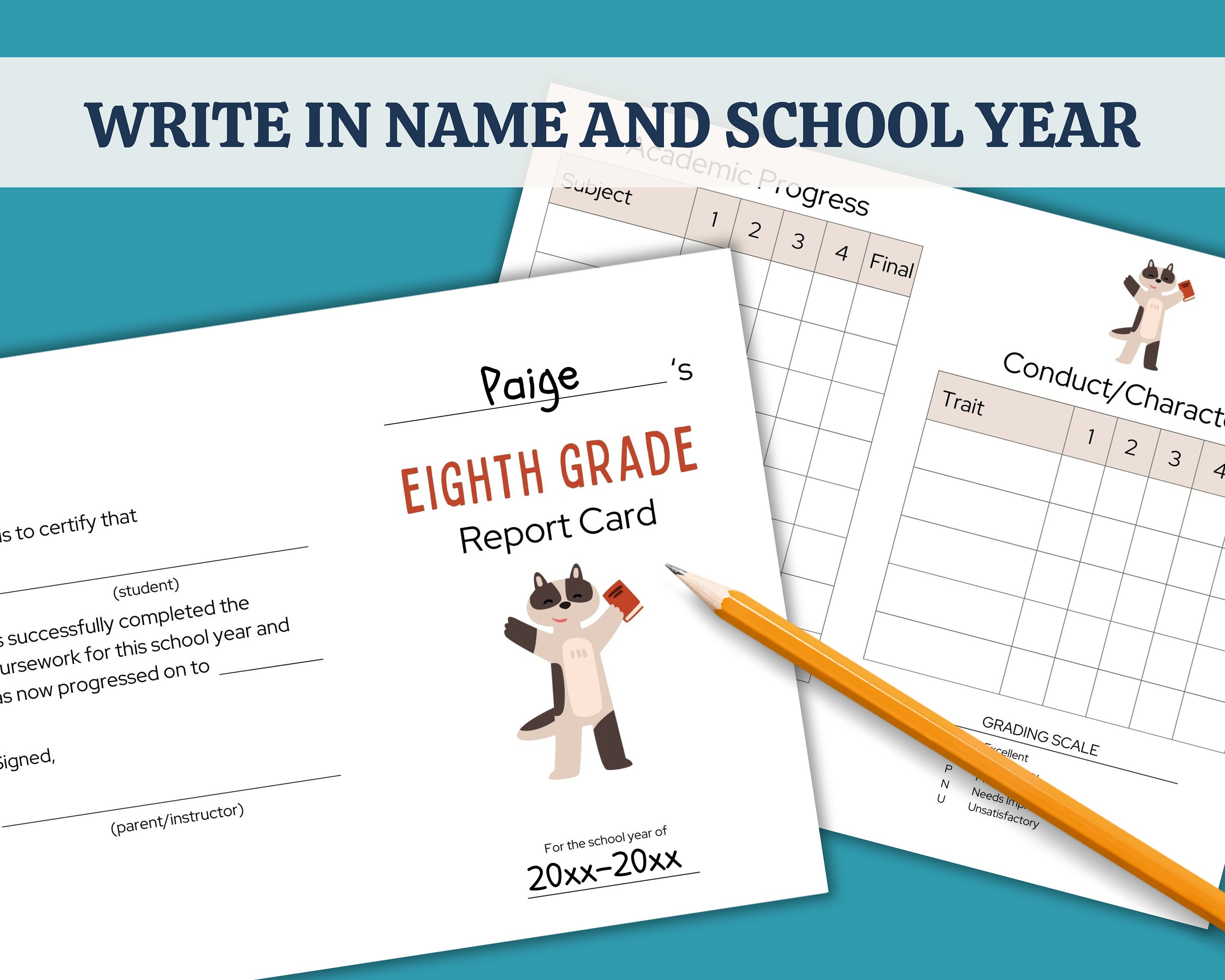 8th Grade Report Card Printable Homeschool Report Card Middle School ...