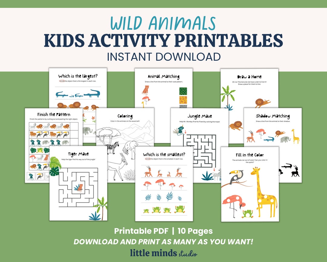 Wild Animal Activity Book Kids Educational Workbook Wildlife Themed ...
