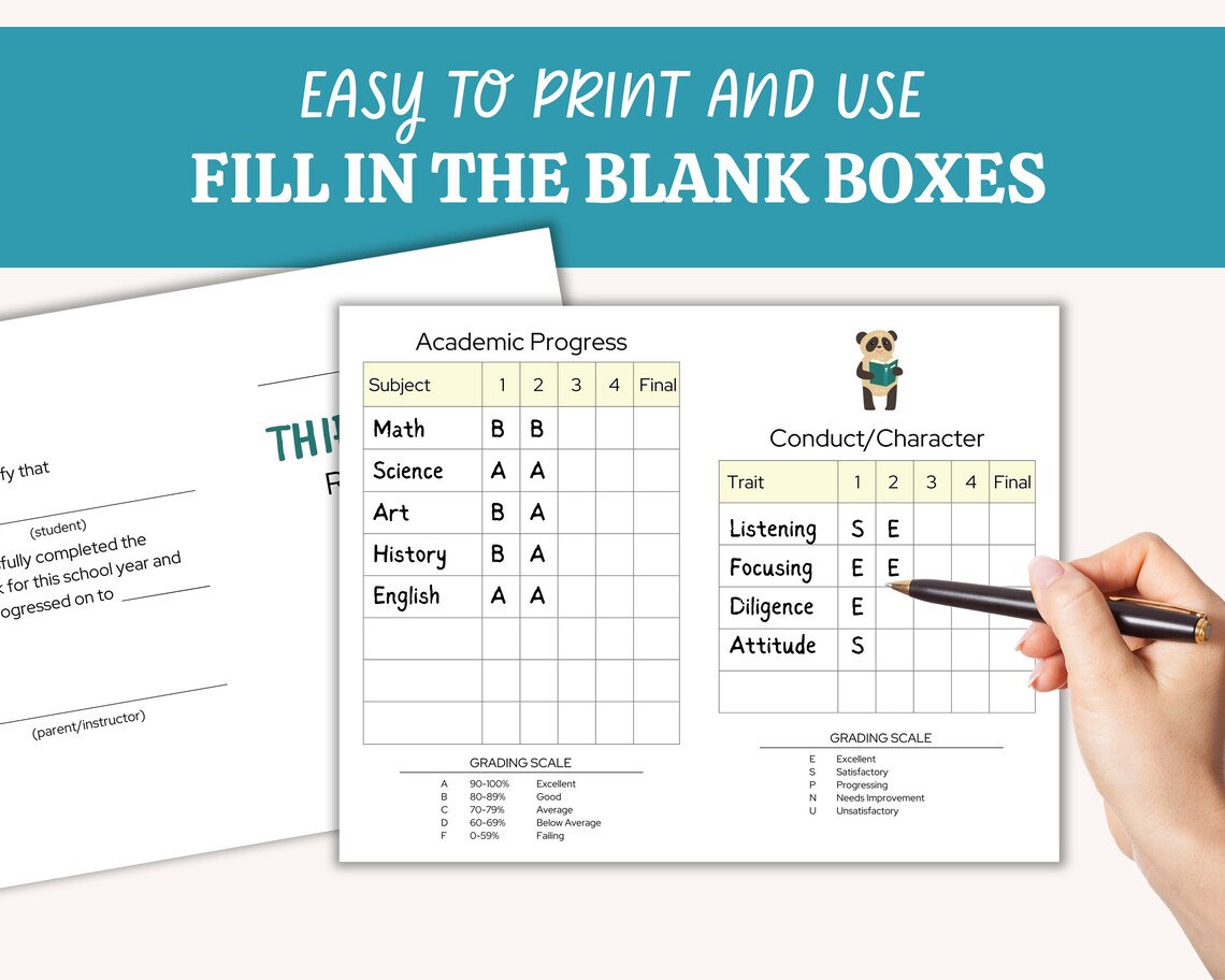 3rd Grade Report Card Printable Homeschool Report Card Elementary Grade ...