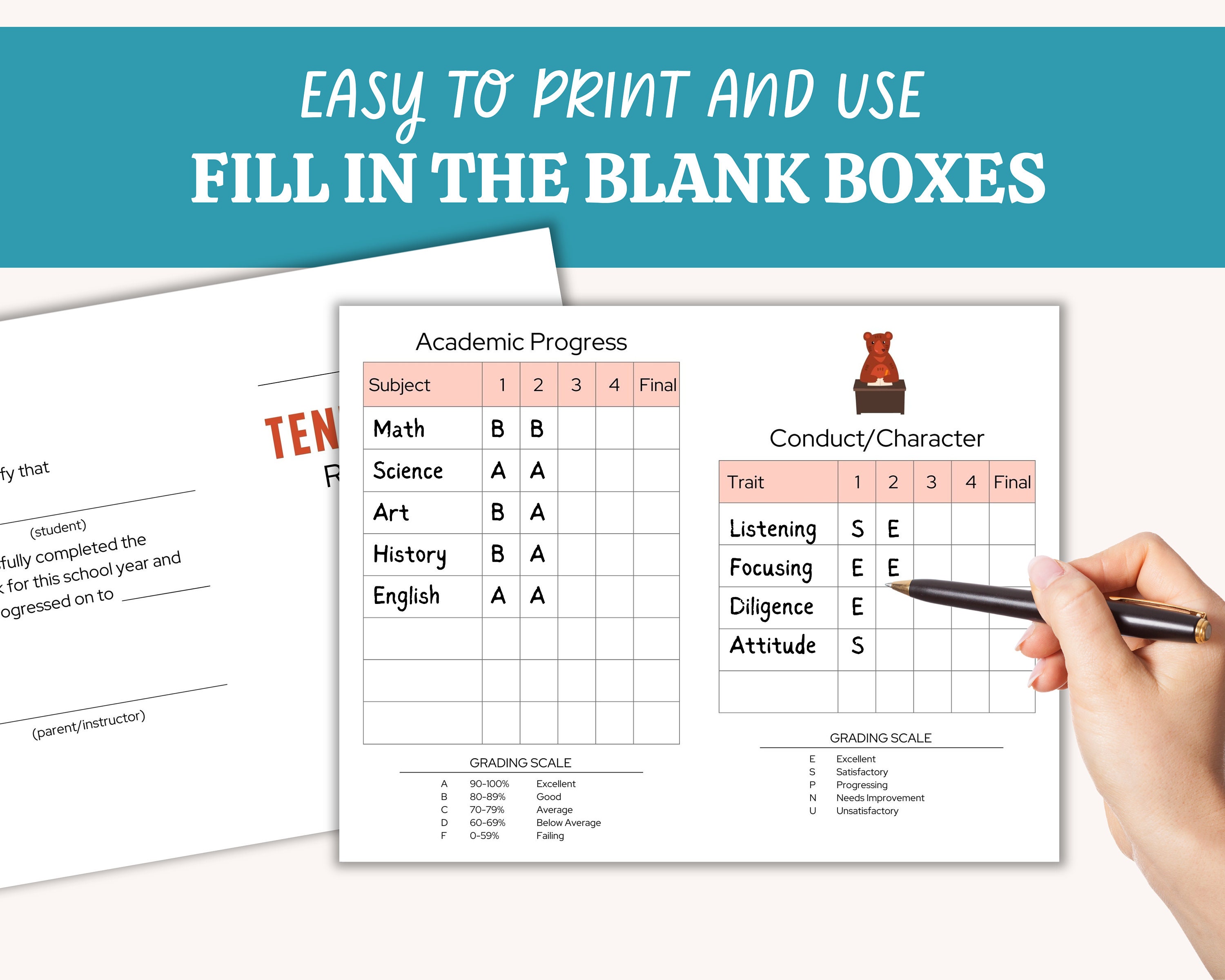 10th Grade Report Card Printable Homeschool Report Card High School ...