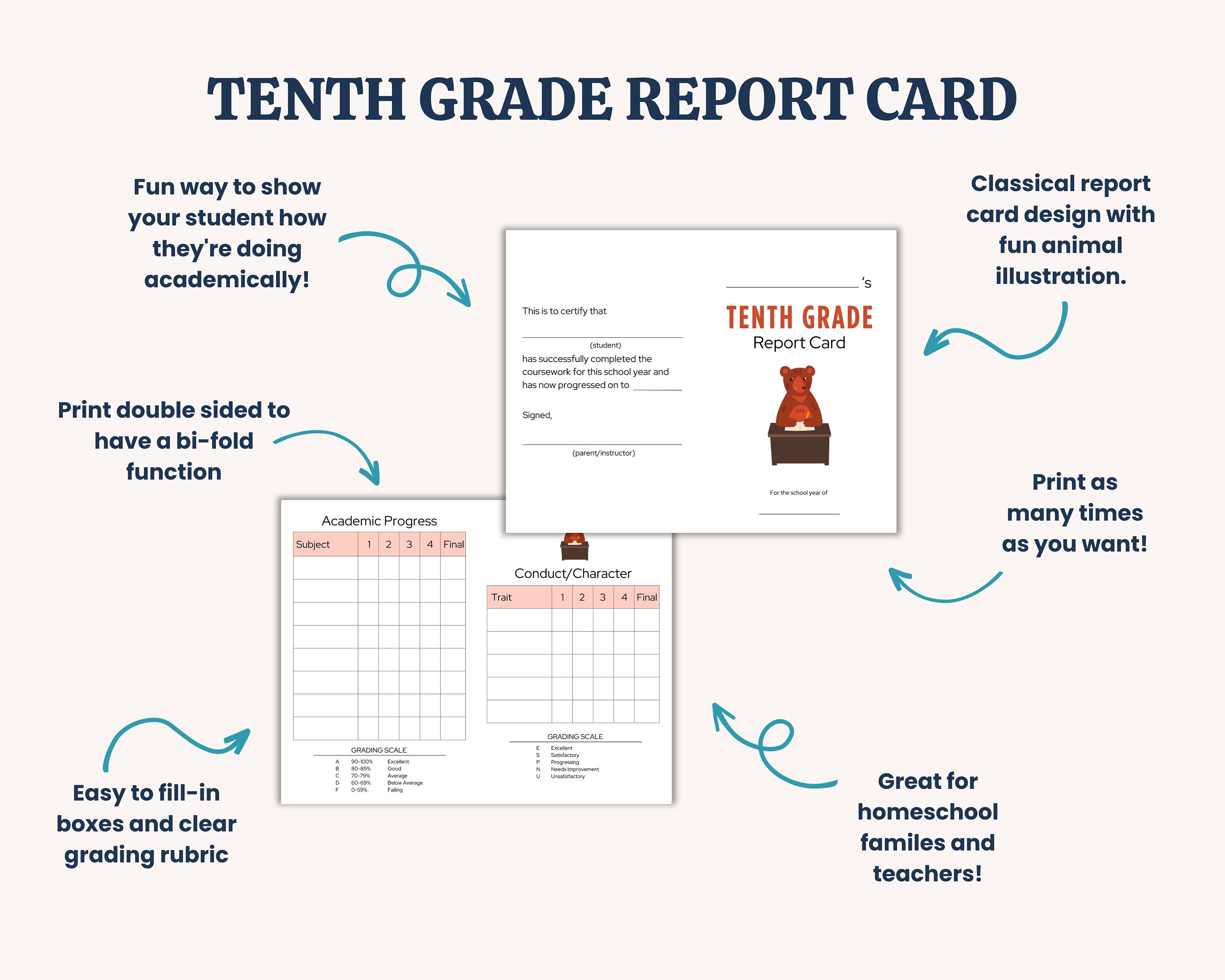 10th Grade Report Card Printable Homeschool Report Card High School ...