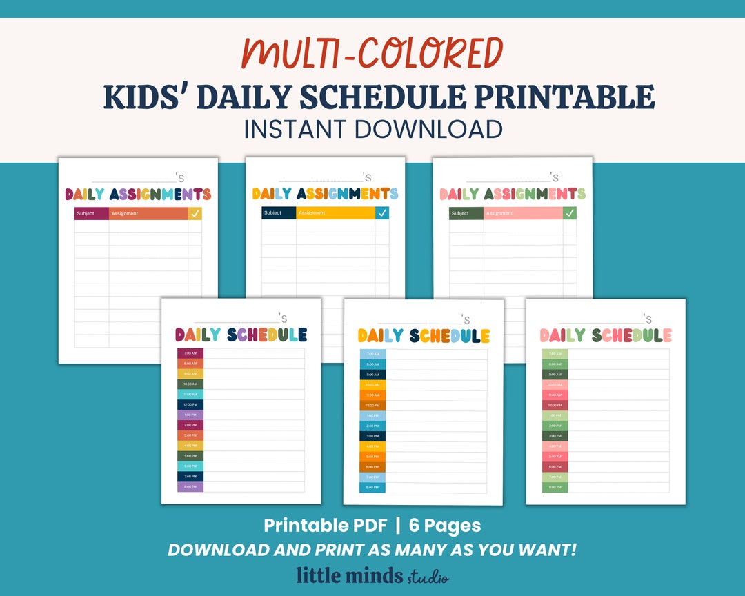 Kids Daily Schedule and Assignments Printable Organize Your Kid's Day ...