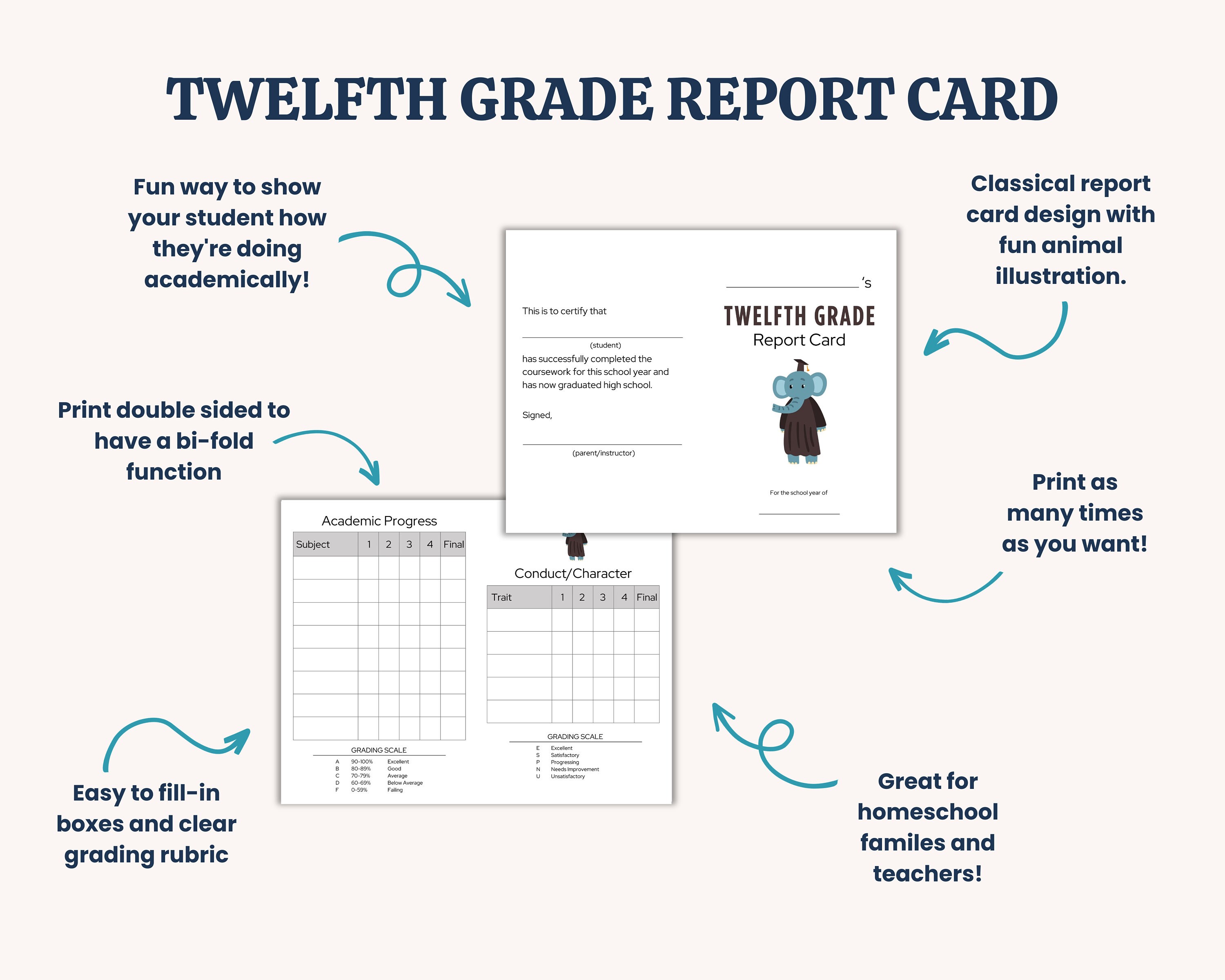 12th Grade Report Card Printable Homeschool Report Card High School ...