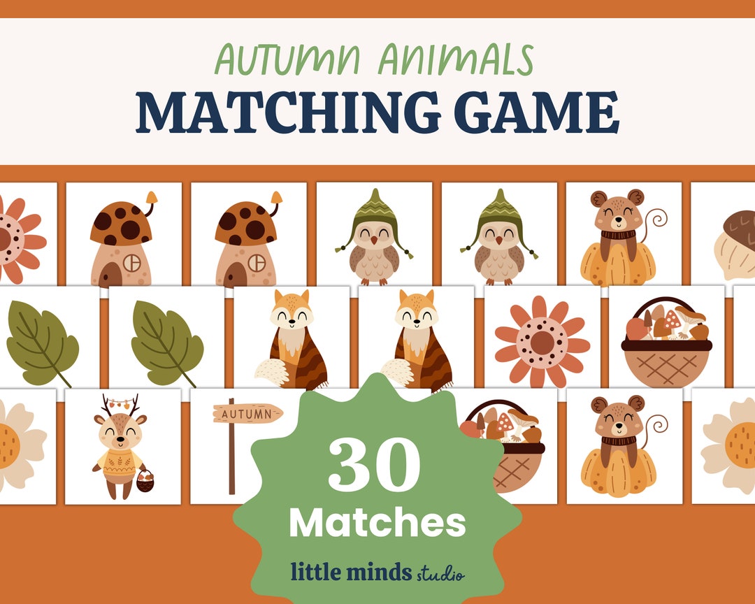 Autumn Kids Printable Matching Game Fall Kids Activity Instant Download ...