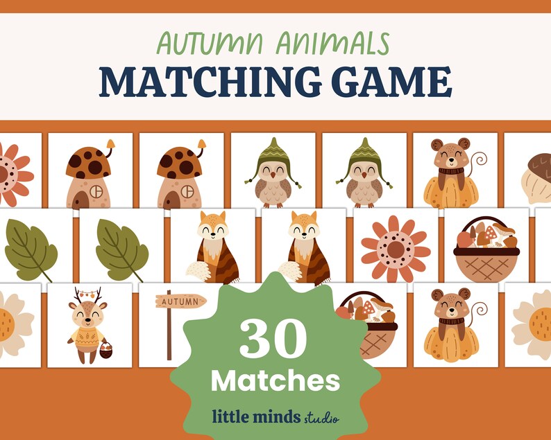 Autumn Kids Printable Matching Game Fall Kids Activity Instant Download ...