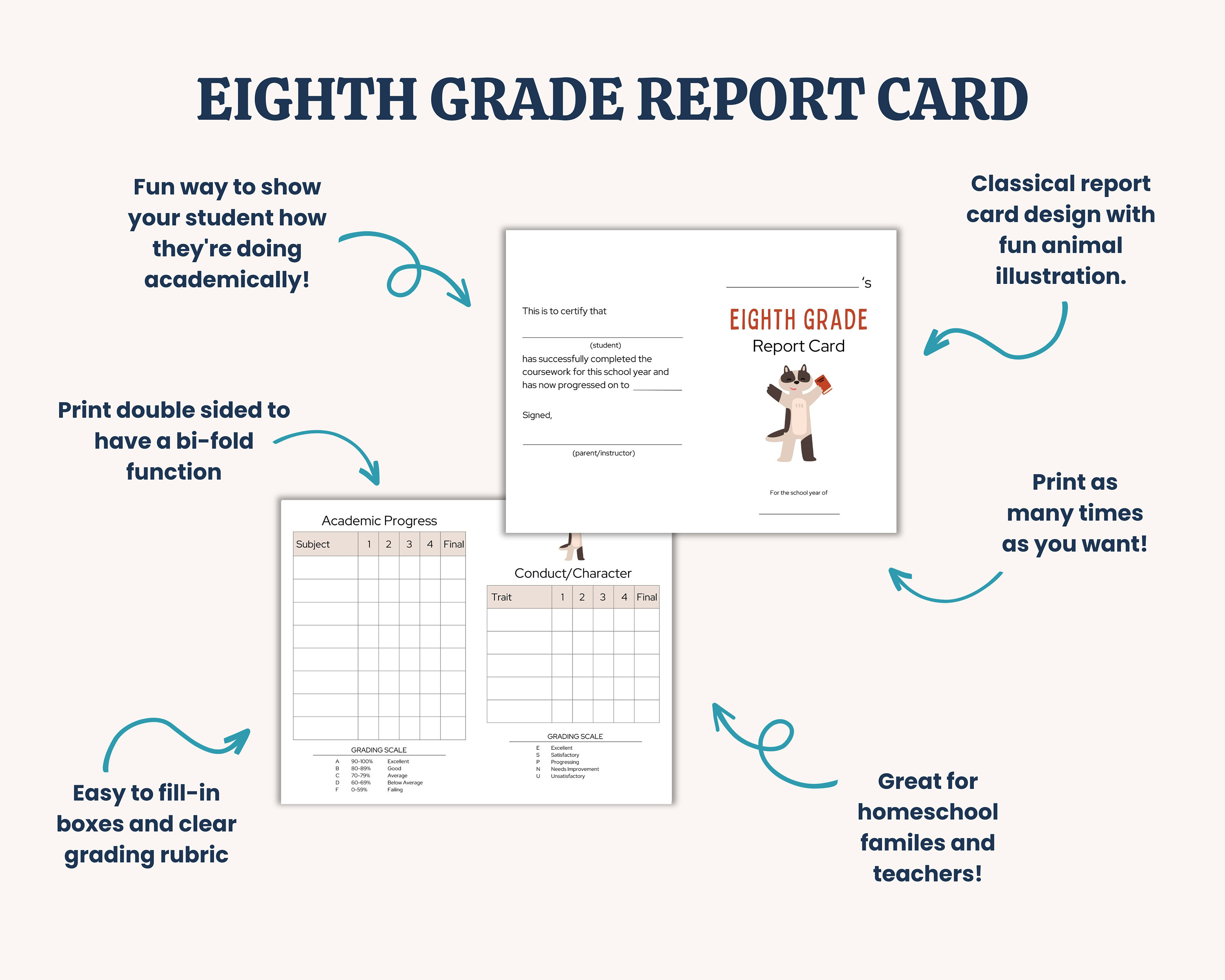 8th Grade Report Card Printable Homeschool Report Card Middle School ...