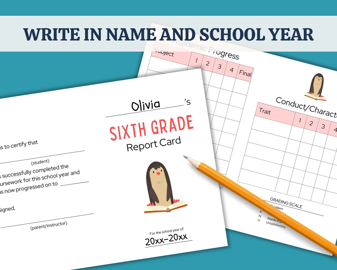 6th Grade Report Card Printable Homeschool Report Card Middle School ...