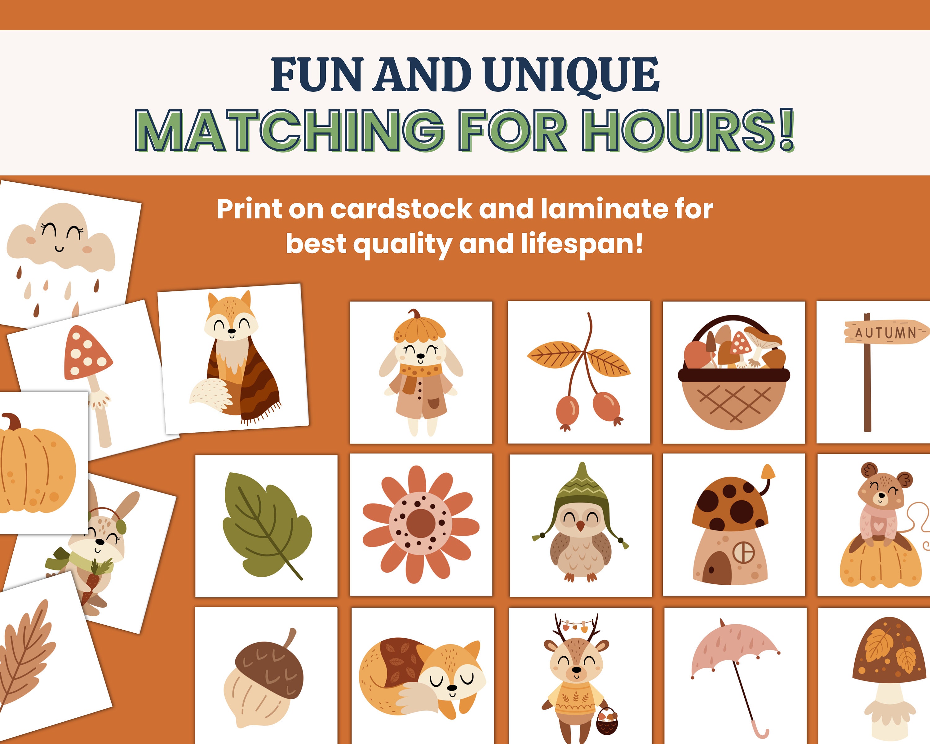 Autumn Kids Printable Matching Game Fall Kids Activity Instant Download ...