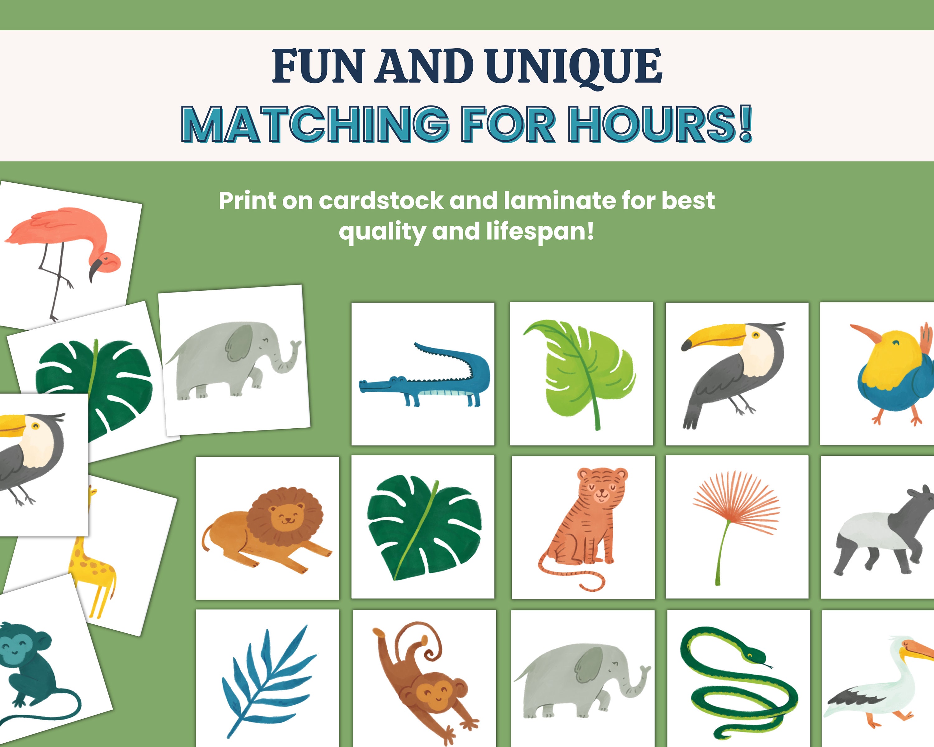 Wild Animals Printable Matching Game Fun and Educational Activity for ...