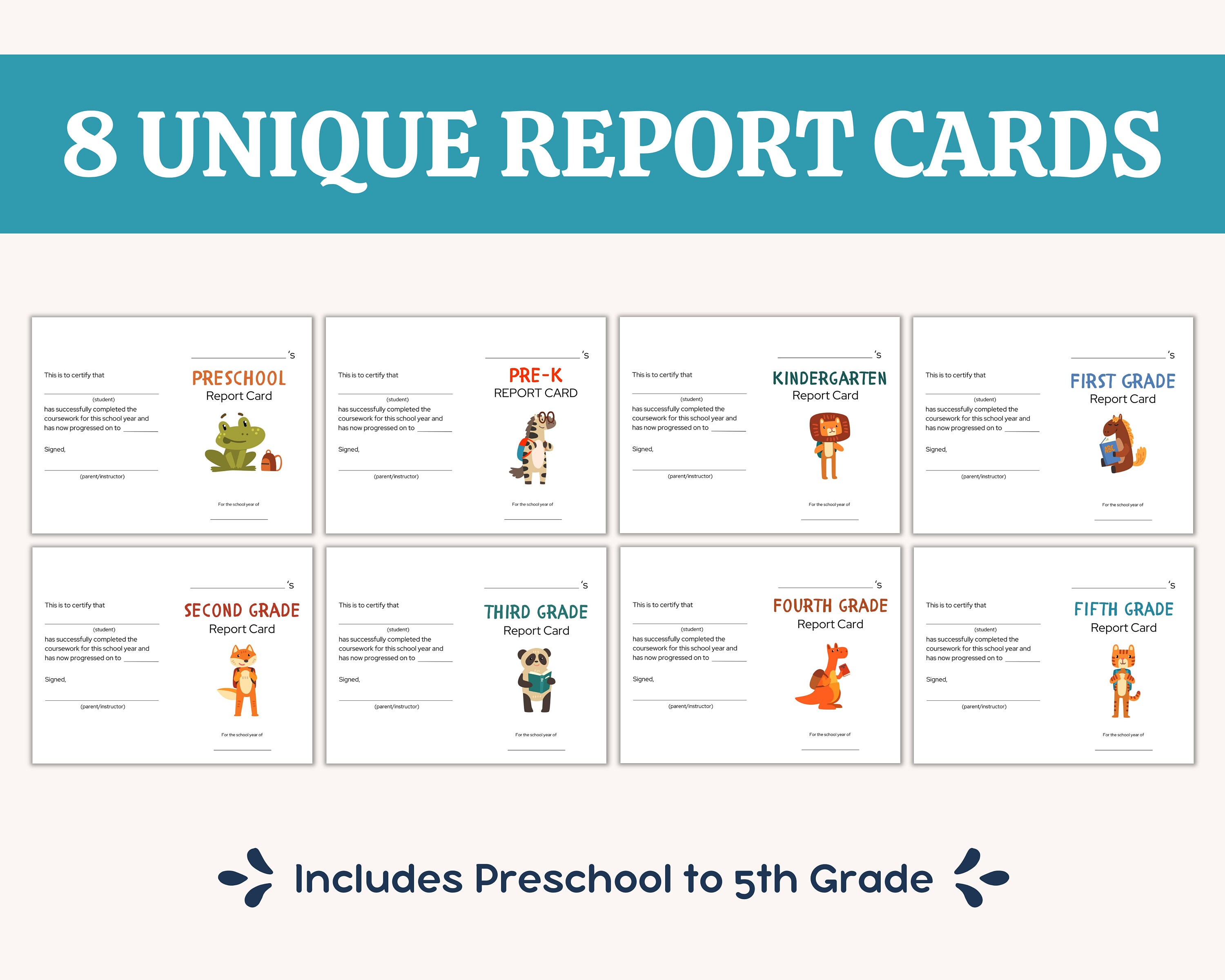 Elementary School Grade Report Card Bundle Preschool Kindergarten 1st ...