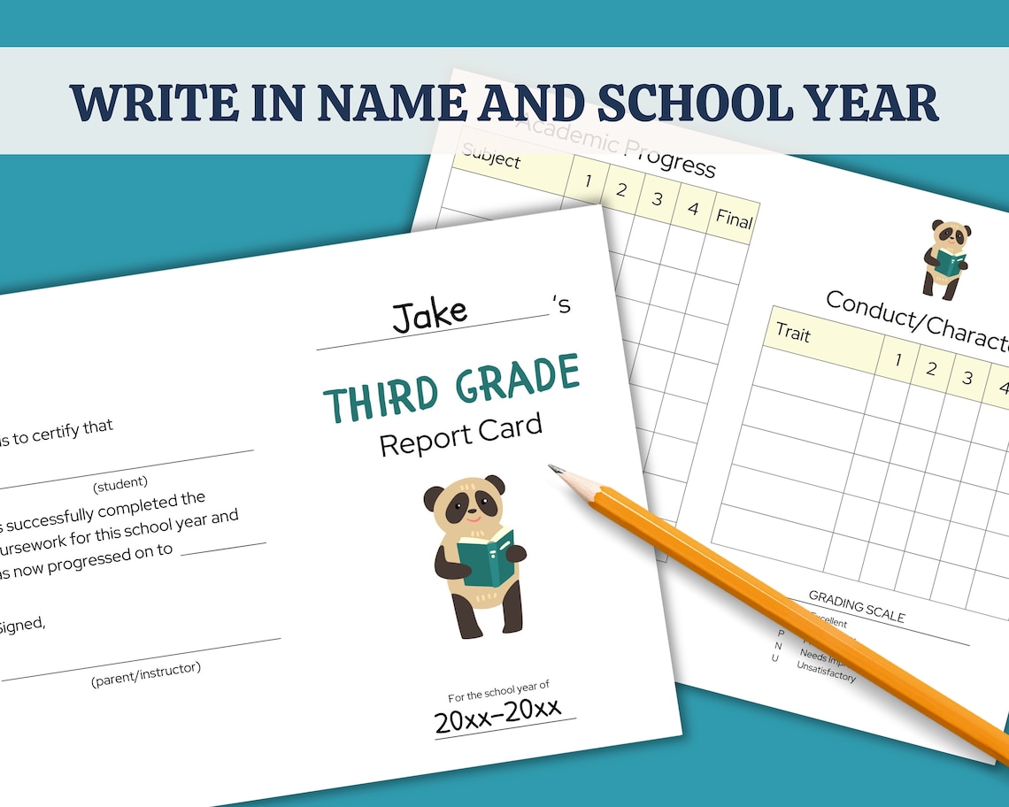 3rd Grade Report Card Printable Homeschool Report Card Elementary Grade ...