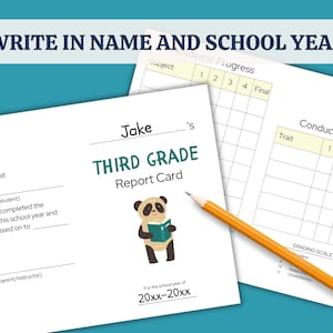 3rd Grade Report Card Printable Homeschool Report Card Elementary Grade ...